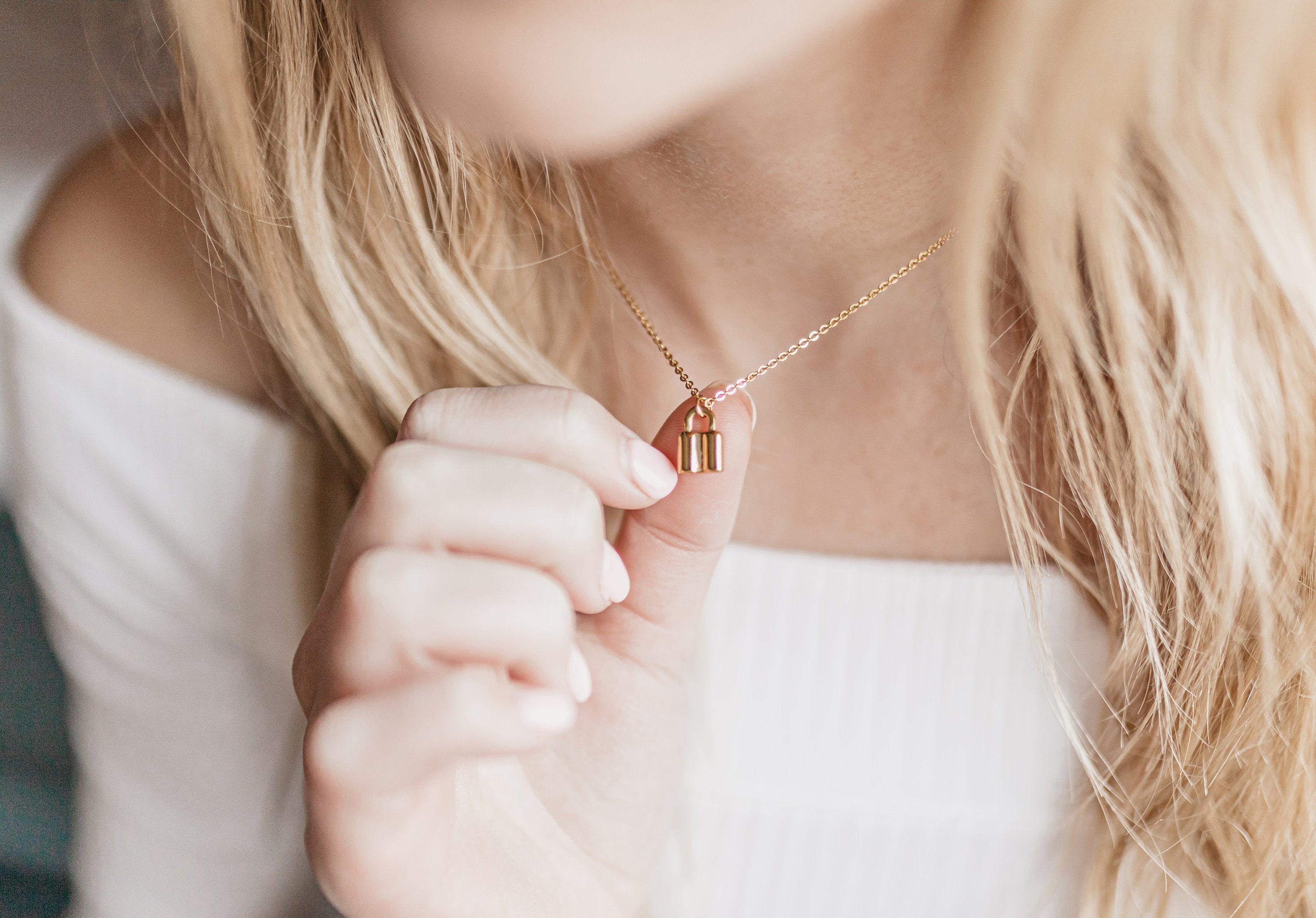 Dainty Gold Lock Necklace / Tiny Lock Necklace / Gold Filled | Etsy