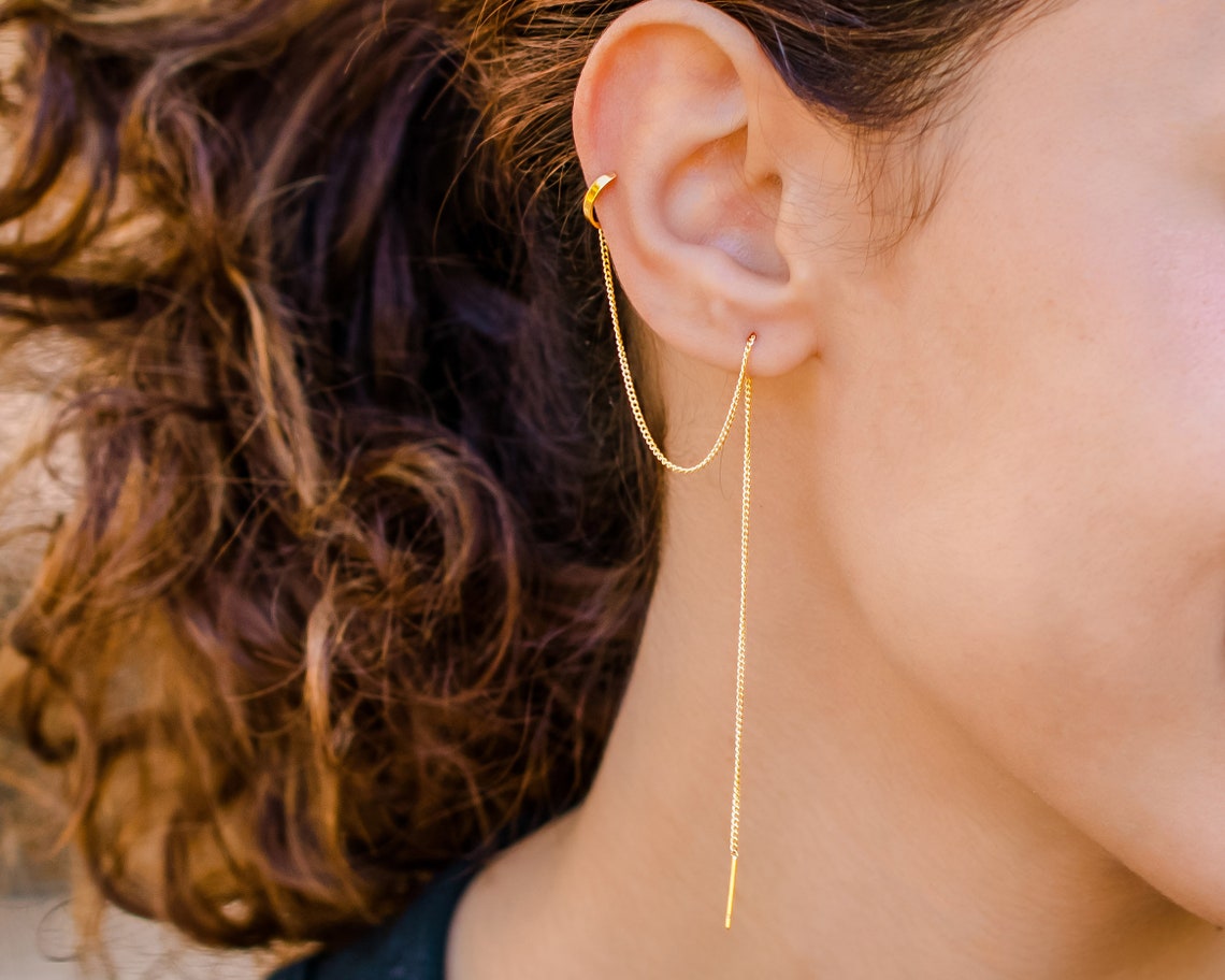 Ear Cuff Chain Earrings Long Chain Threader Earring Chain - Etsy