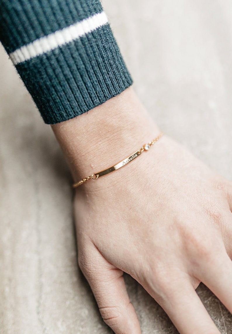 Extra Dainty Personalized Bar Bracelet Delicate Bar Bracelet | Etsy