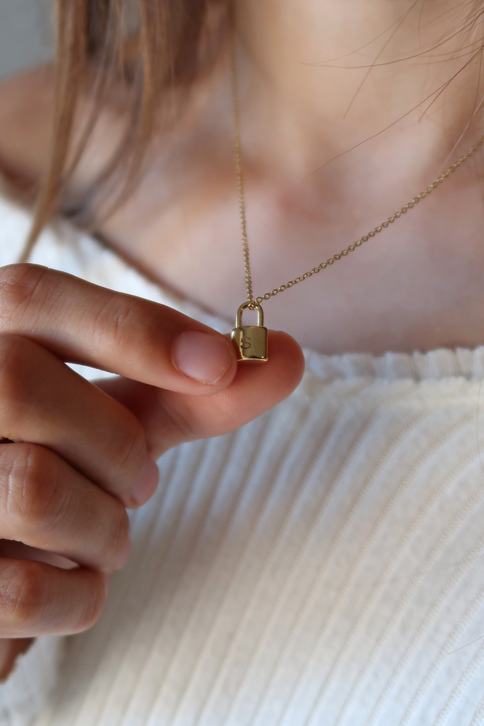 Initial Padlock Necklace Tiny Engraved Lock Custom Initial - Etsy