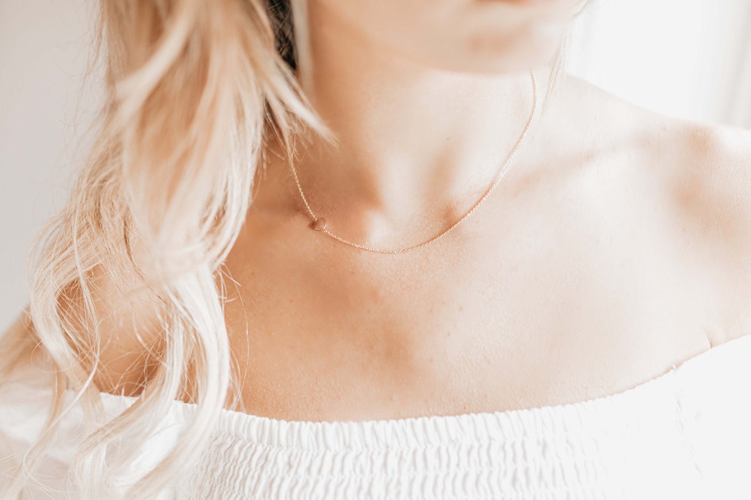 Sideways Heart Necklace, Tiny Heart Necklace, Side Heart, Dainty Heart ...