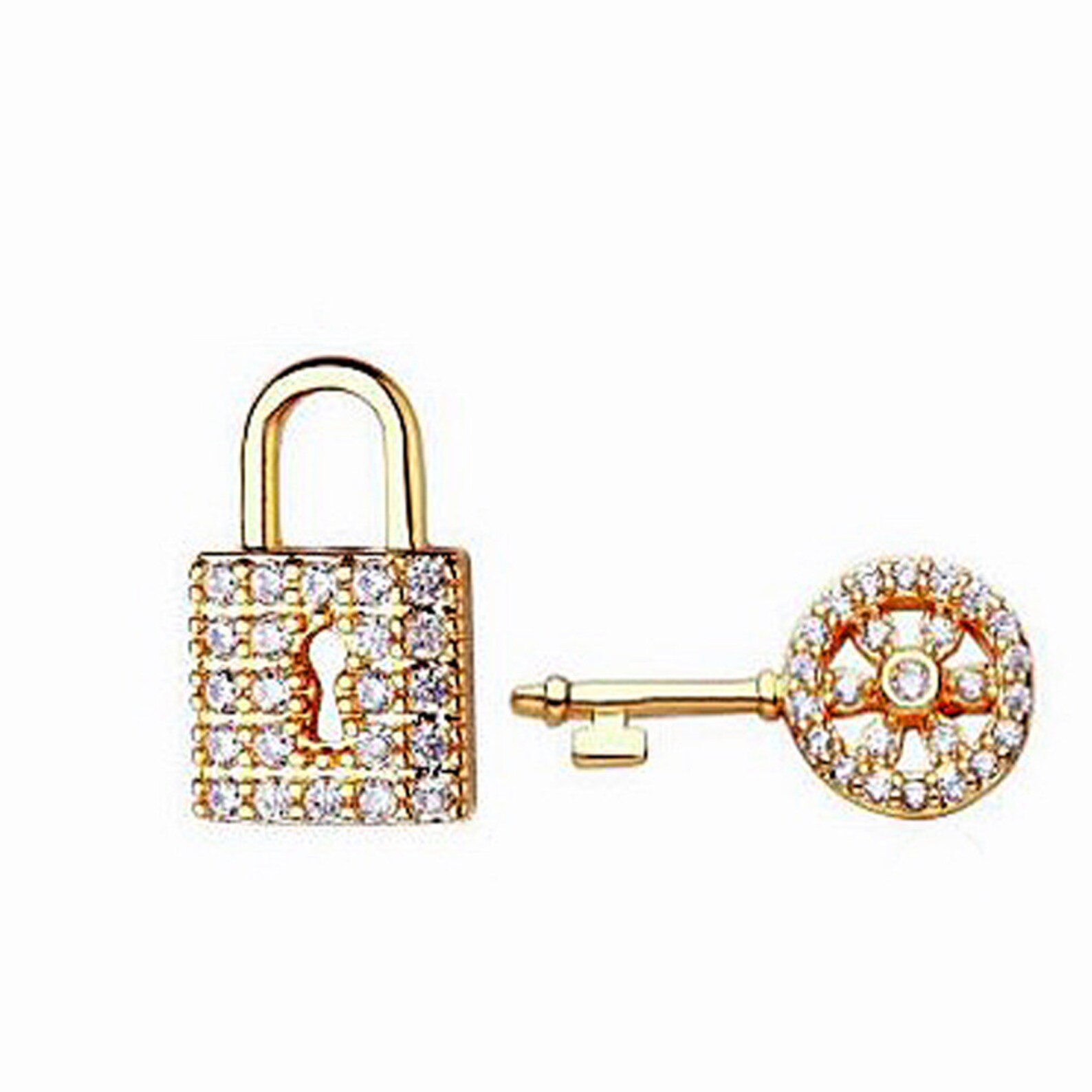 Padlock and Key Earrings Diamond CZ Lock Earrings Key - Etsy