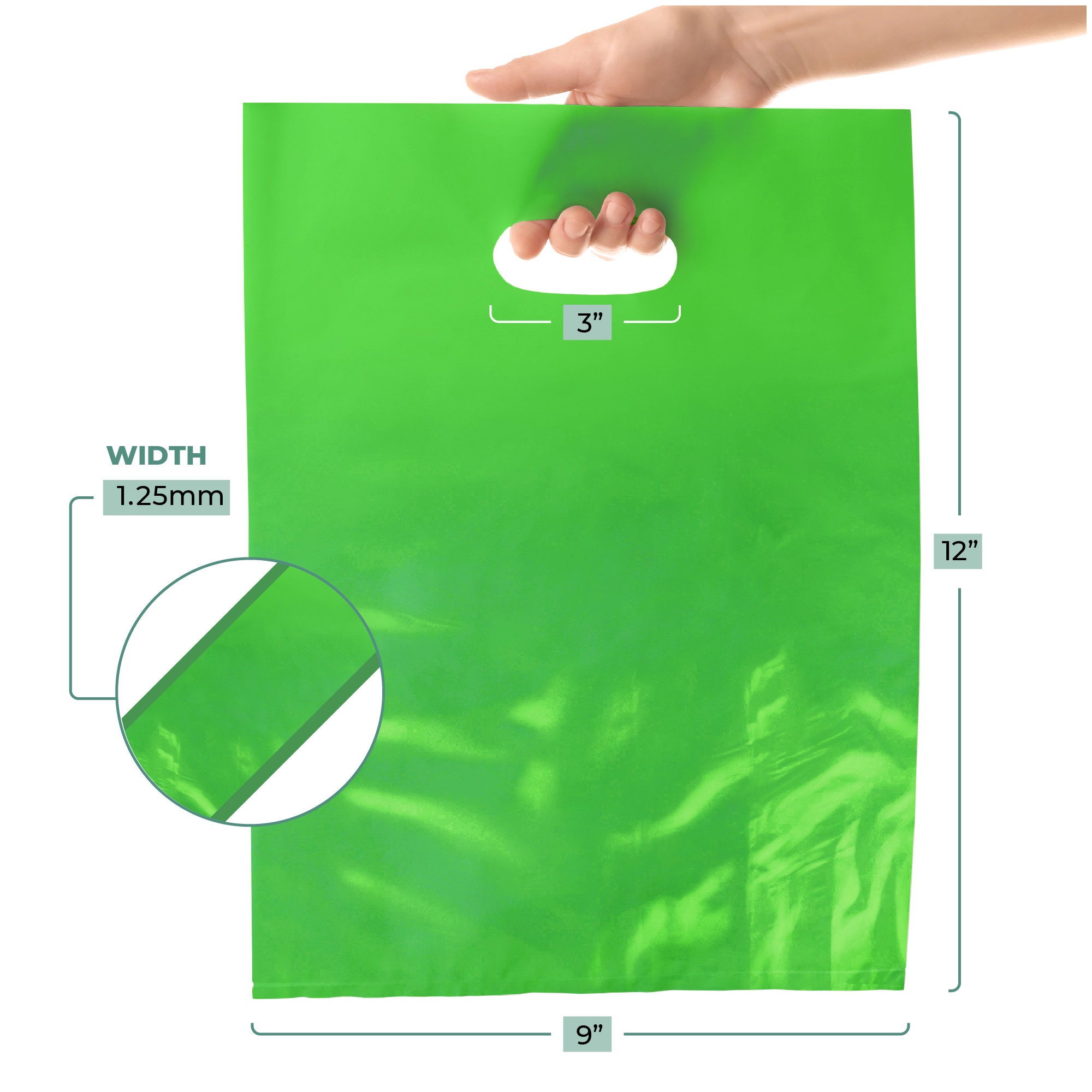 100 Pack 9 X 12 With 1.25 Mil Thick Green Merchandise Plastic Glossy ...