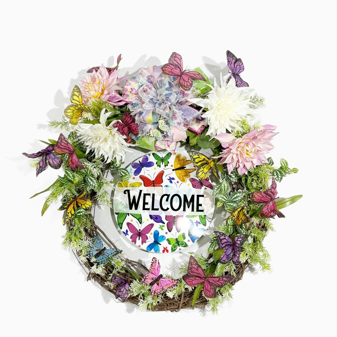 Butterfly Wreath, Welcome Wreath Devore, Butterfly Grapevine Wreath - Etsy