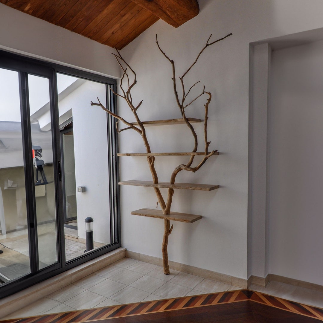 Tree Branch Floating Shelves Solid Wood Bookshelf Decorations Custom ...