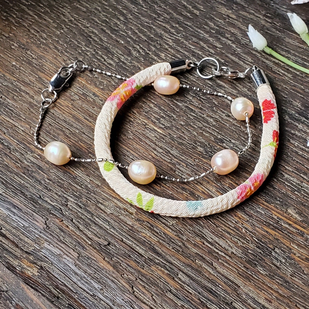 All Stainless Steel Kimono Inspired Bracelet Made With Pearl White ...