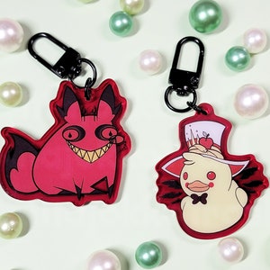 Cursed Cat Alastor & Rubber Duck Lucifer Acrylic Charms Hazbin Hotel ...