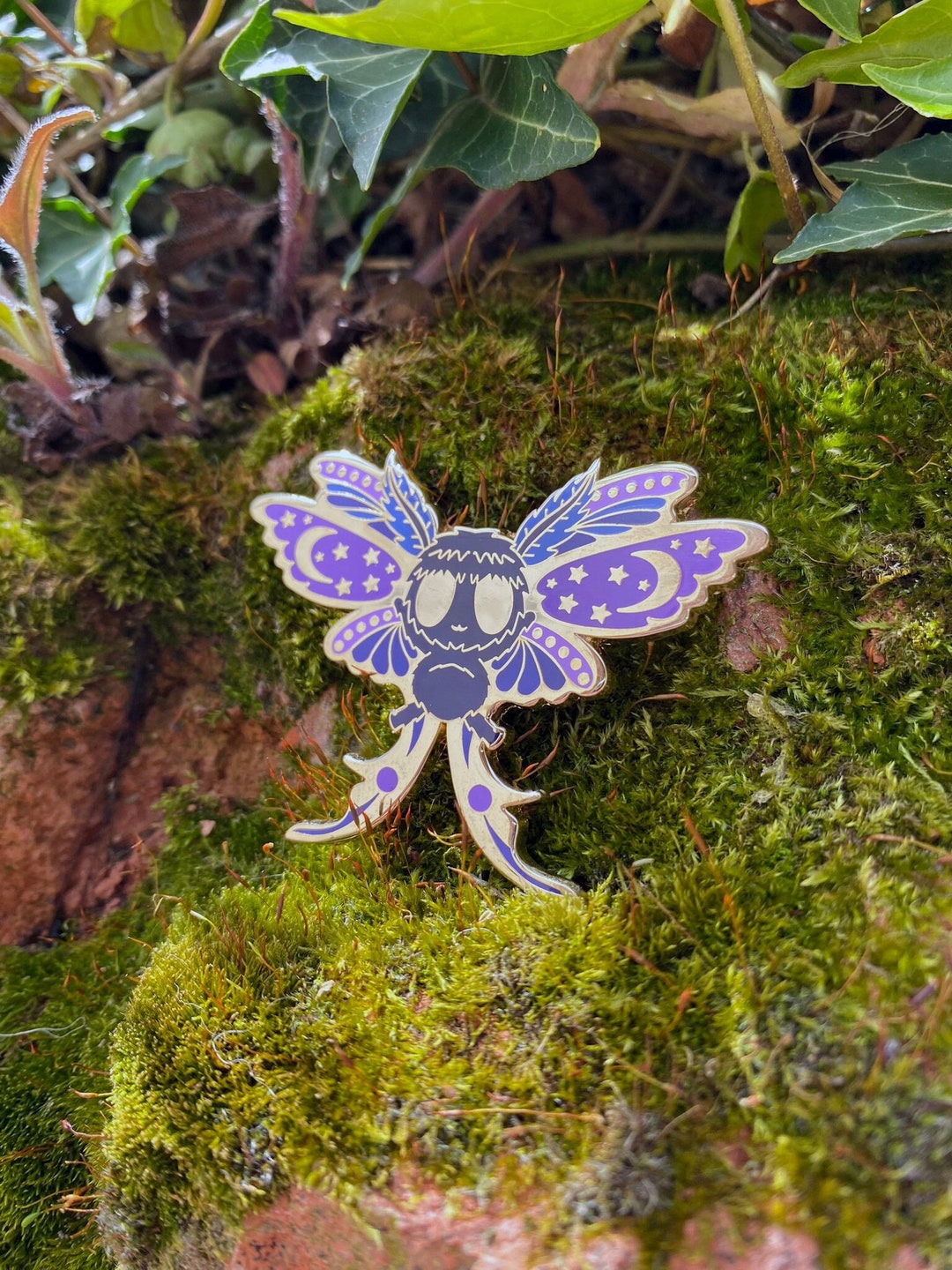 Purple & Blue Moth Enamel Pin // Young Mothman // 55mm Wide // Gold ...