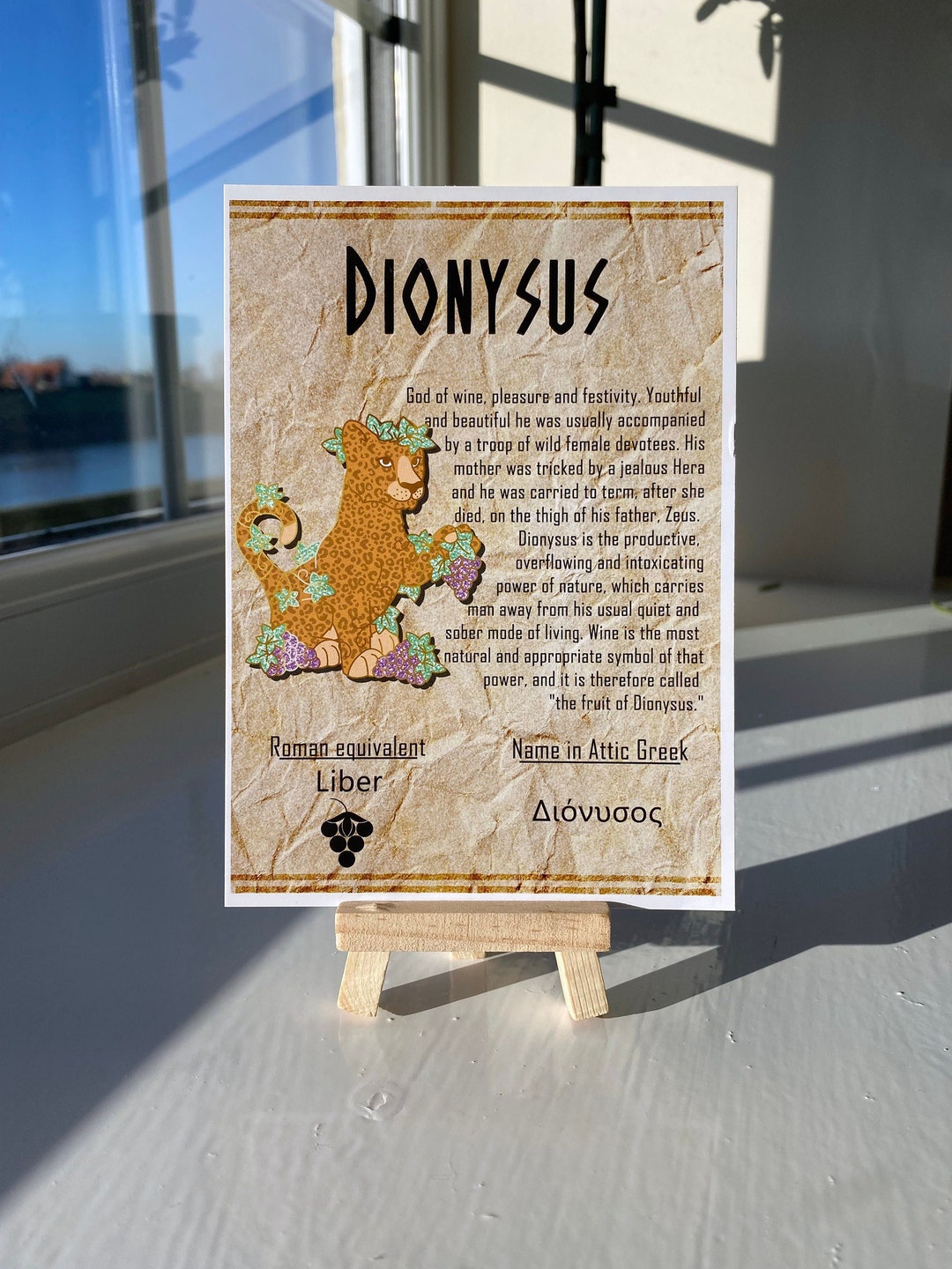 Dionysus Postcard // Leopard Dorable Deities // A6 Glossy // Blank Back ...