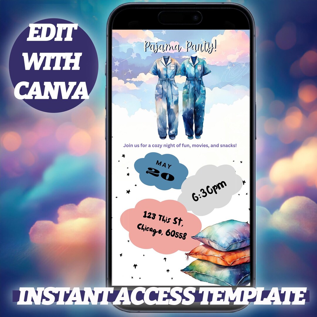 Pajama Party Customizable Invitation | Cozy Sleepover Invite | Digital ...