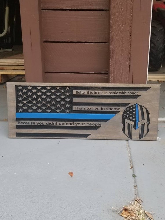 American Flag Thin Blue Line Spartan Warrior Sign | Etsy
