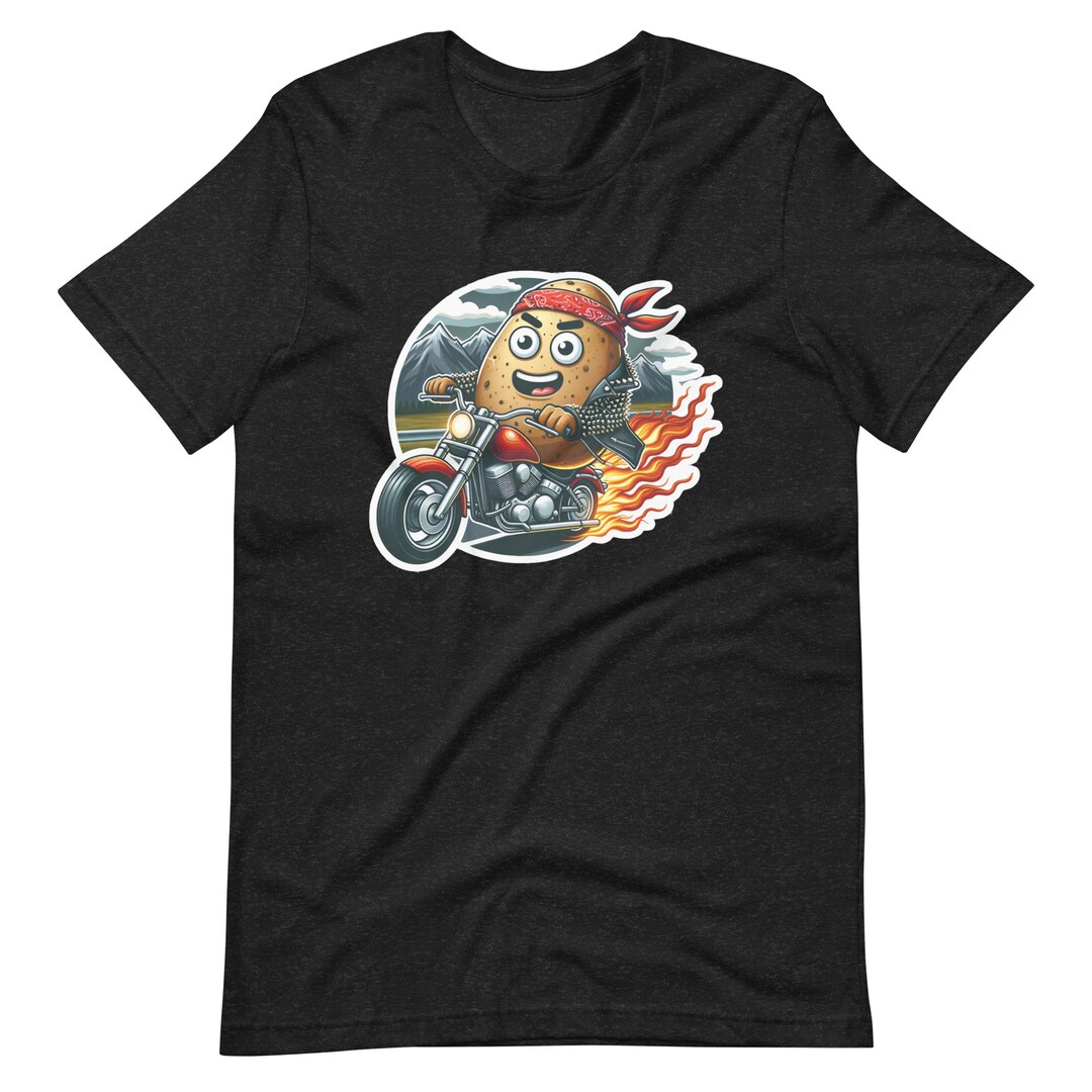Funny Potato Tater Tot Riding Motorcycle Bike Biker Taters Short-sleeve ...