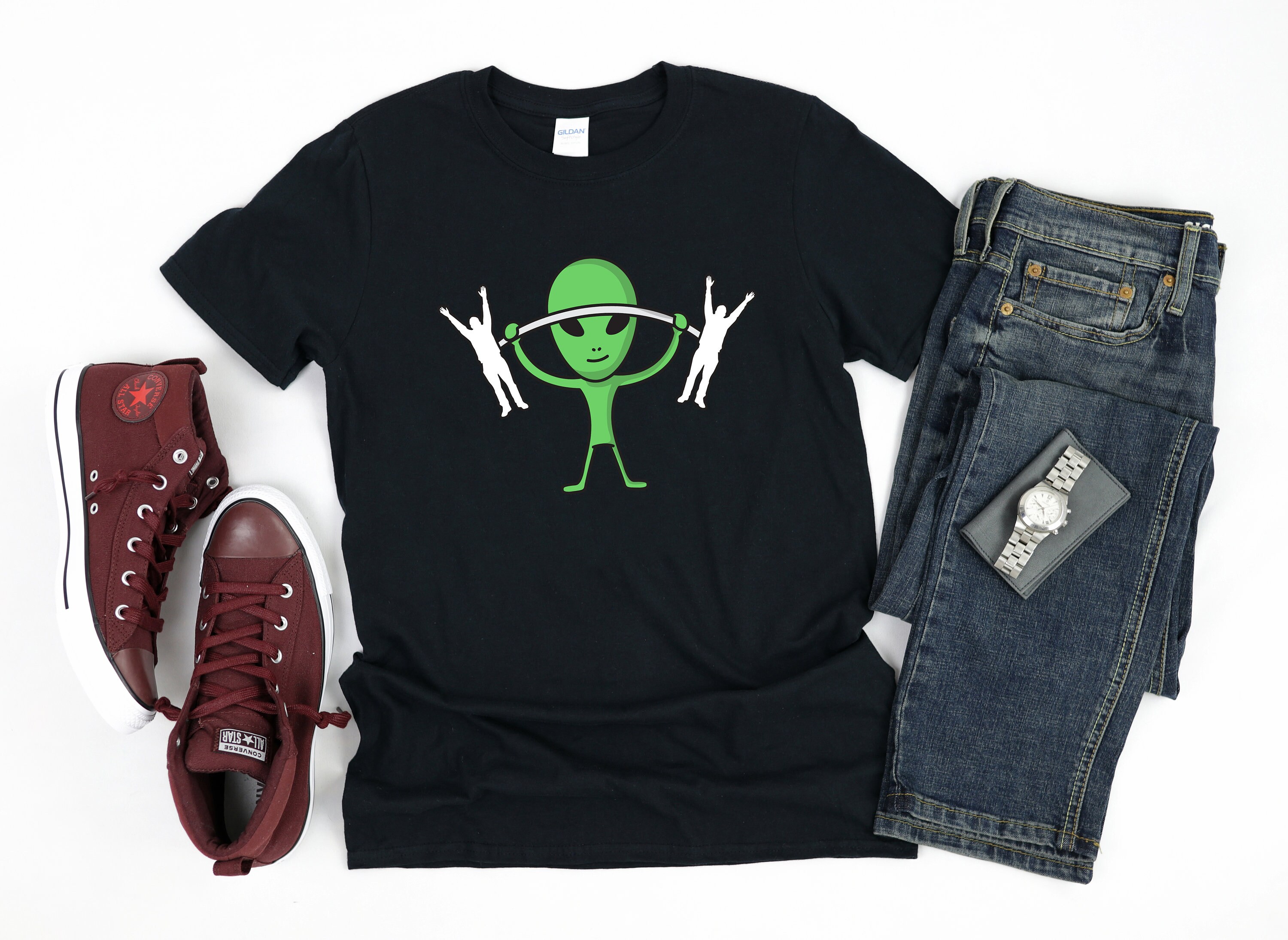 Alien Lifting Humans, Alien, Alien Shirt, T-Shirt, UFO, UFO Shirt ...