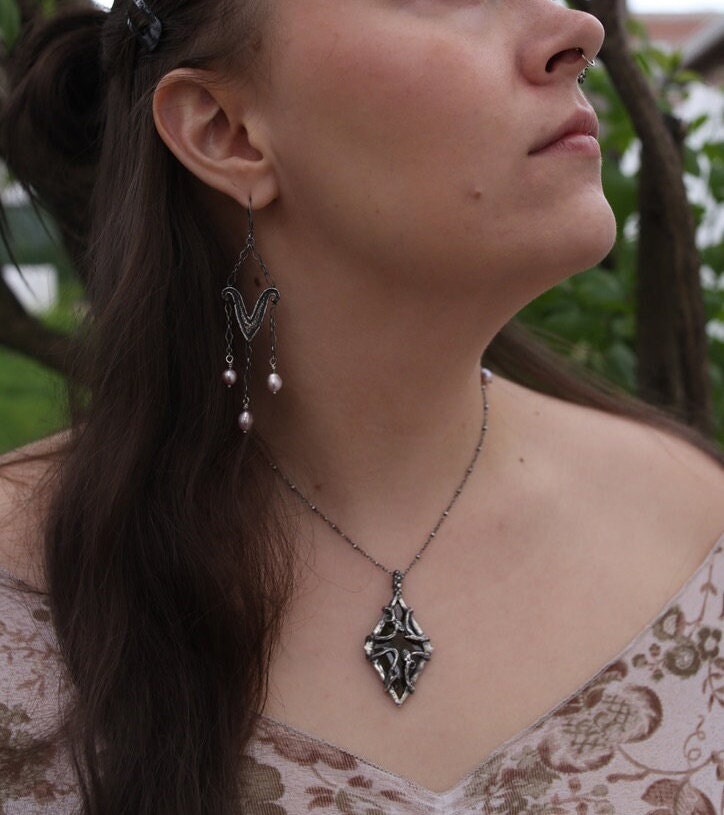 Penelope | Handmade Sterling Silver and Mauve Pink Pearls Chandelier ...