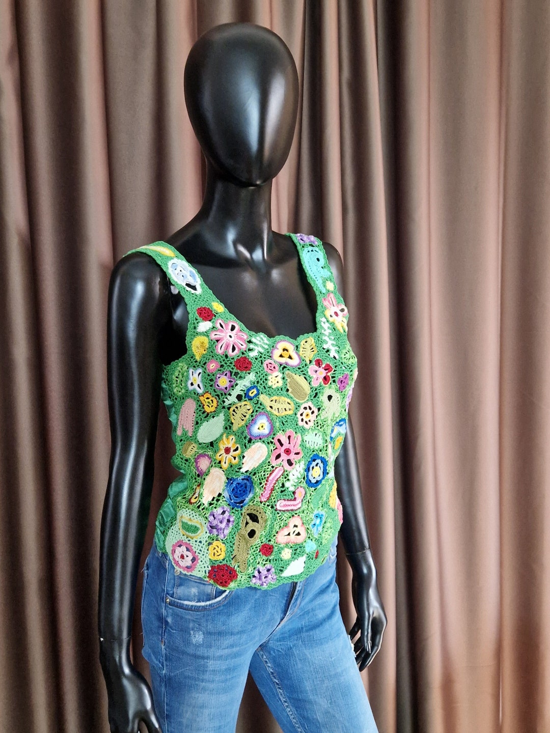 Woman Hand Knitted Crochet Top, Unique Top, Hand Made Lace Summer Top ...