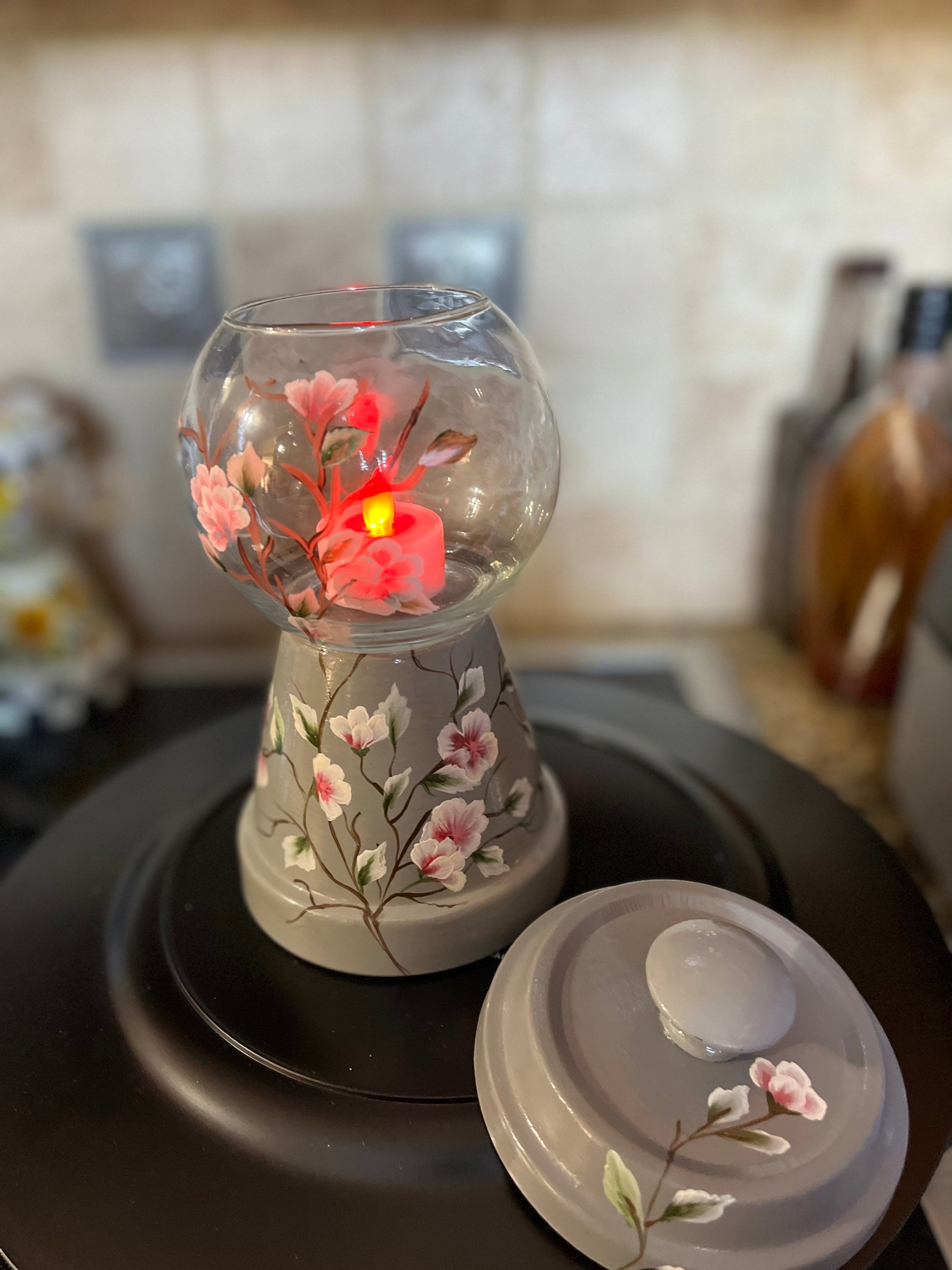 Clay Pot Candy Jar, Hand Painted Candy Jar, Painted Candy Jar, Glass ...