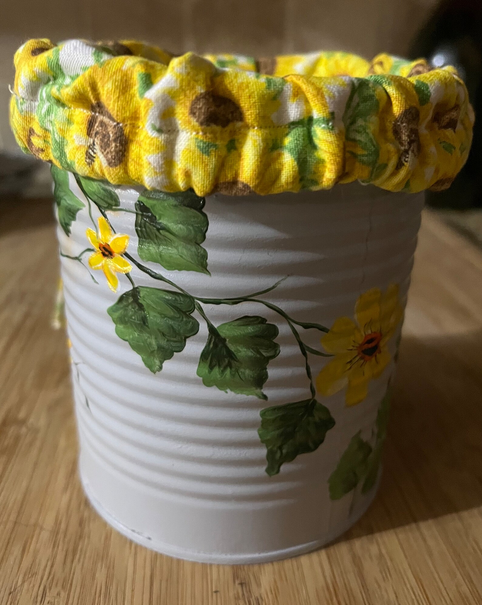 Sunflower Painted Can, Recycled Can, Recycled Tin Can, Hand Painted Can ...