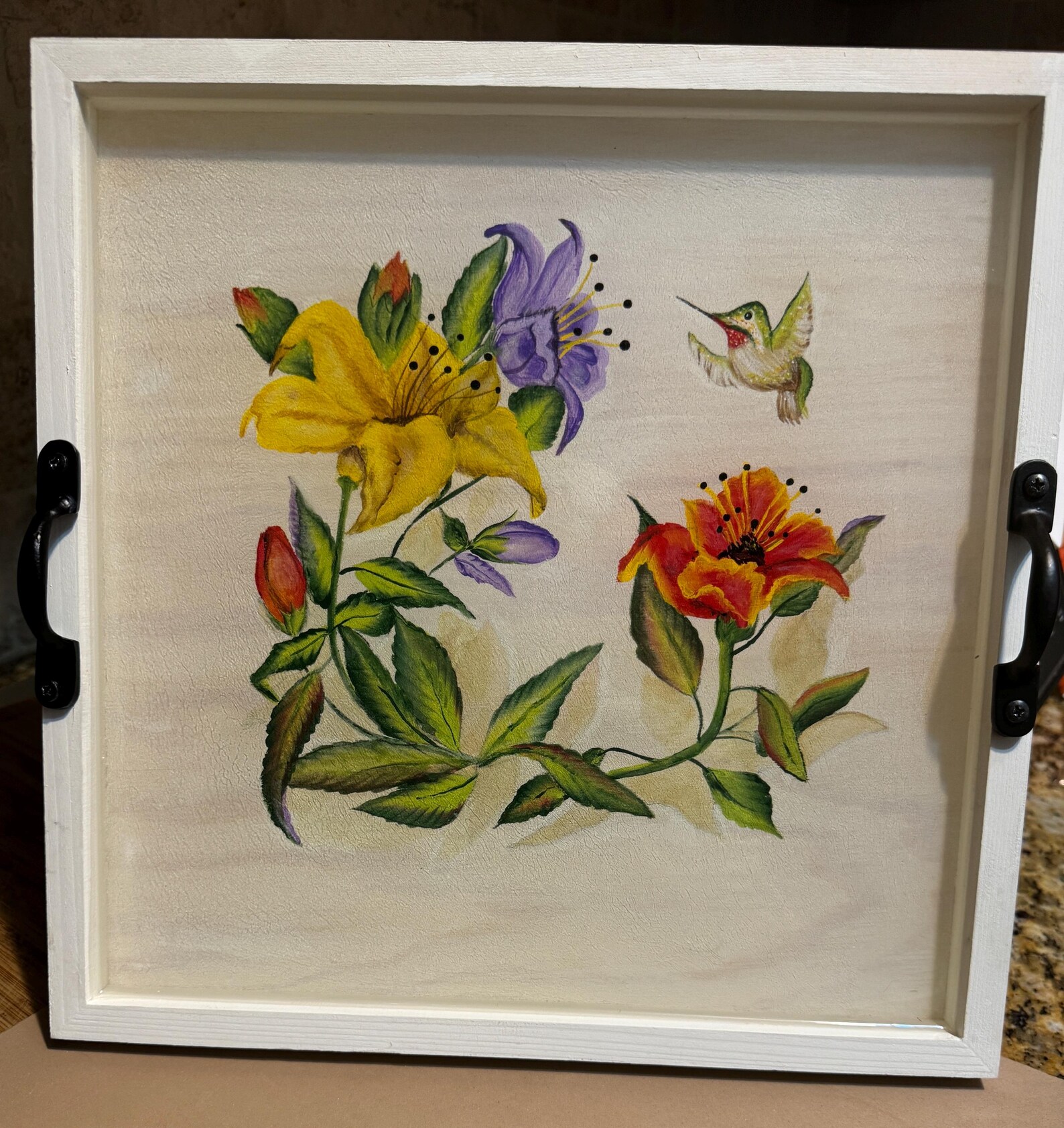 Hand Painted Wood Tray, Hummingbird and Hibiscus Design - Etsy