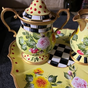 Sugar and Creamer Set, Unique Sugar, Creamer, and Tray Set , Painted ...