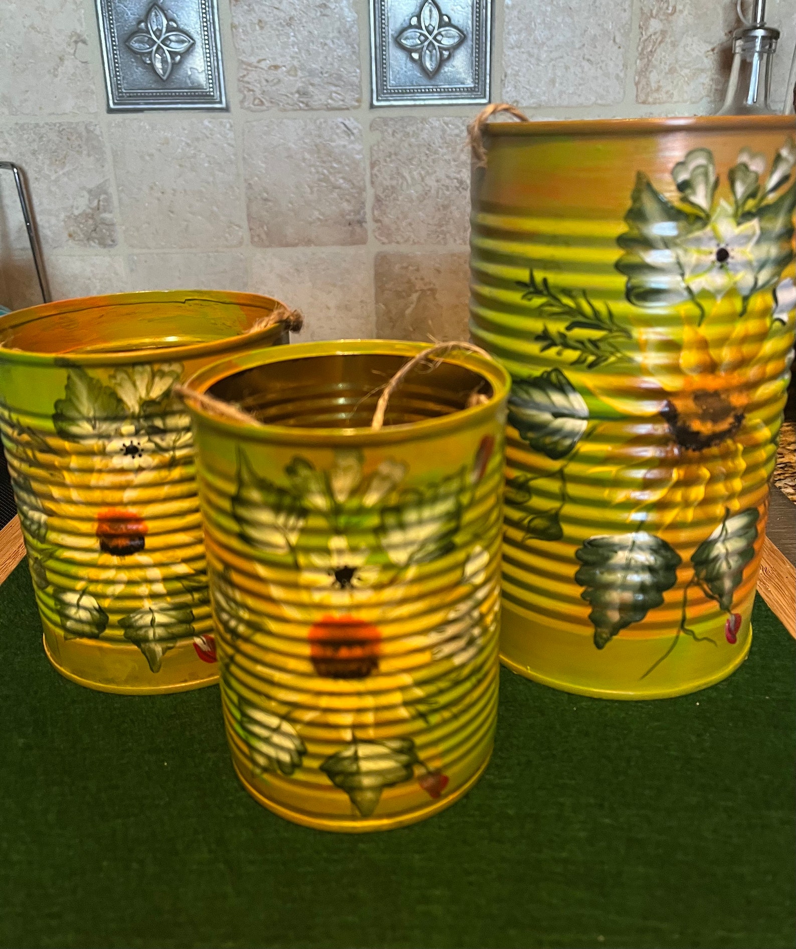 Tin Cans, Painted Tin Cans, Flower Painted Tin Cans, Recycled Tin Cans ...