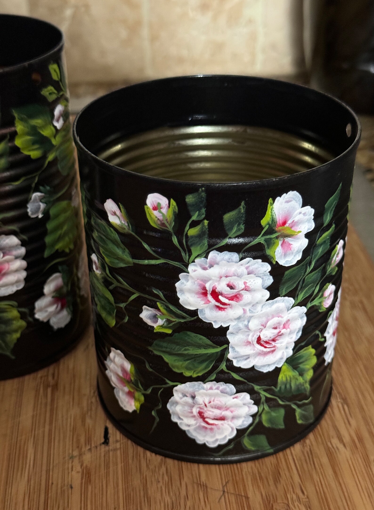 Hand Painted Rose Tin Can Set, Recycled Upcycled Floral Decor - Etsy
