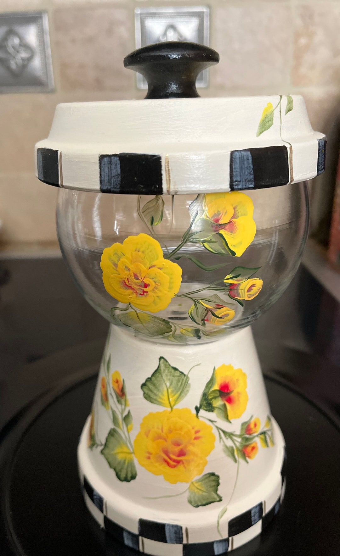 Clay Pot Candy Jar, Hand Painted Candy Jar, Painted Candy Jar, Glass ...