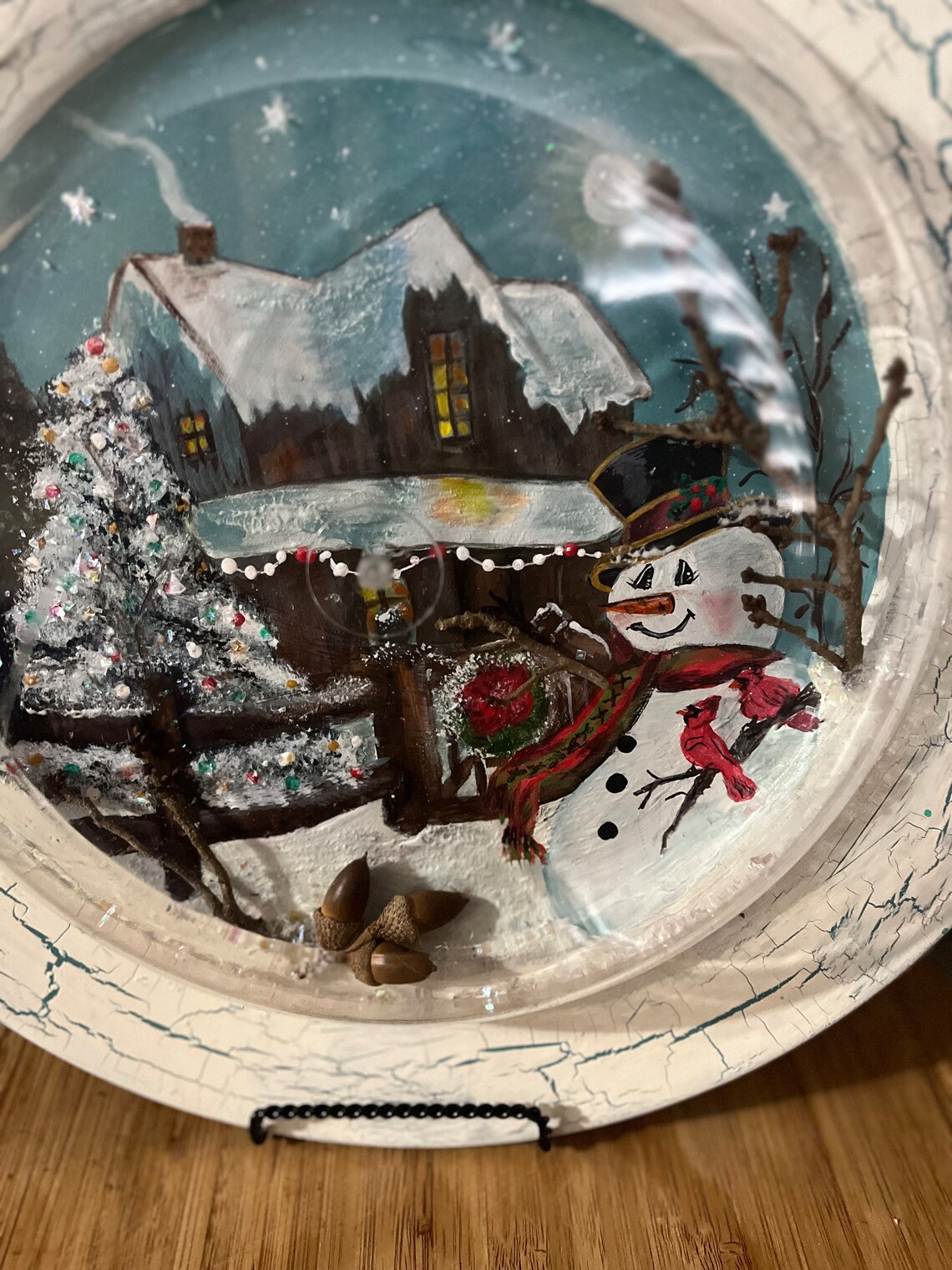 Hand Painted Snowman Plate Charger, 3D Christmas Scene, Display Plate ...