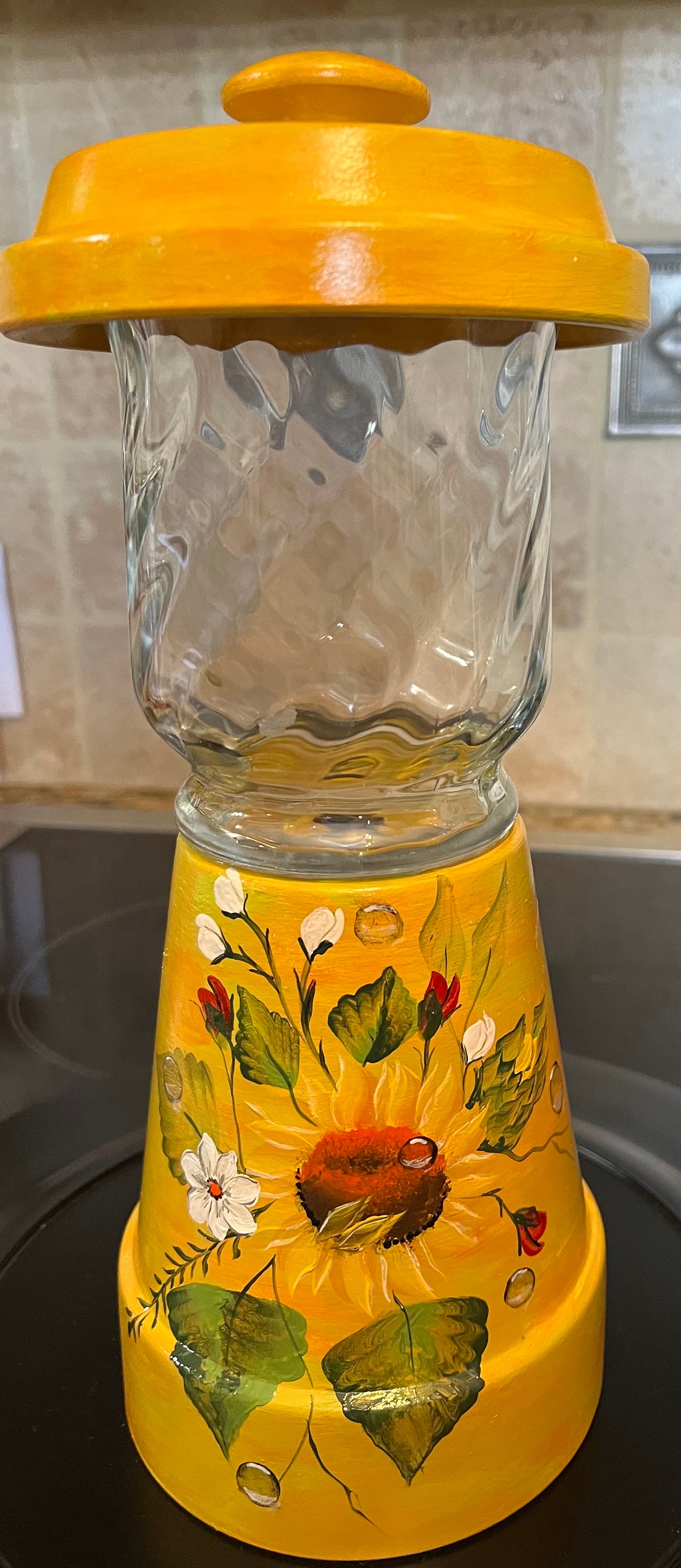 Clay Pot Candy Jar, Hand Painted Candy Jar, Painted Candy Jar, Glass ...