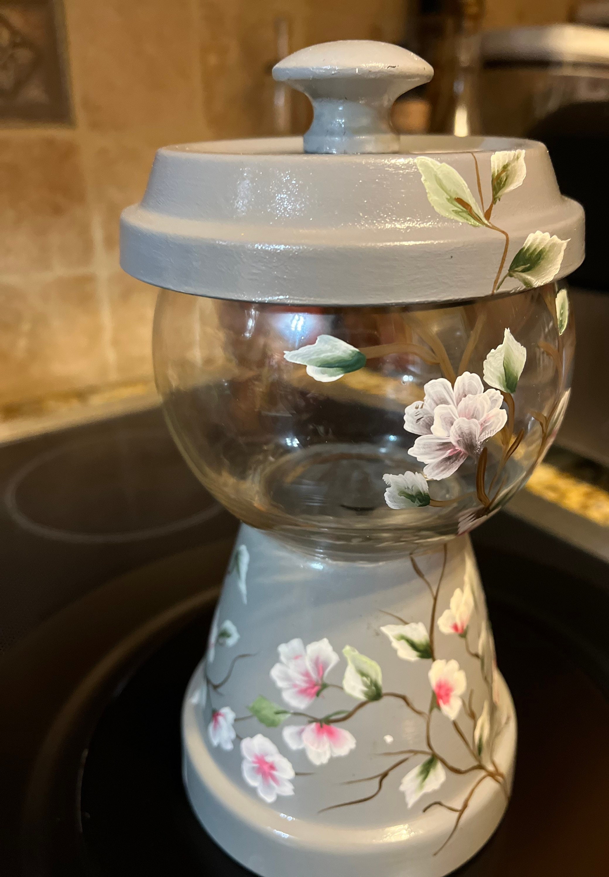 Clay Pot Candy Jar, Hand Painted Candy Jar, Painted Candy Jar, Glass ...