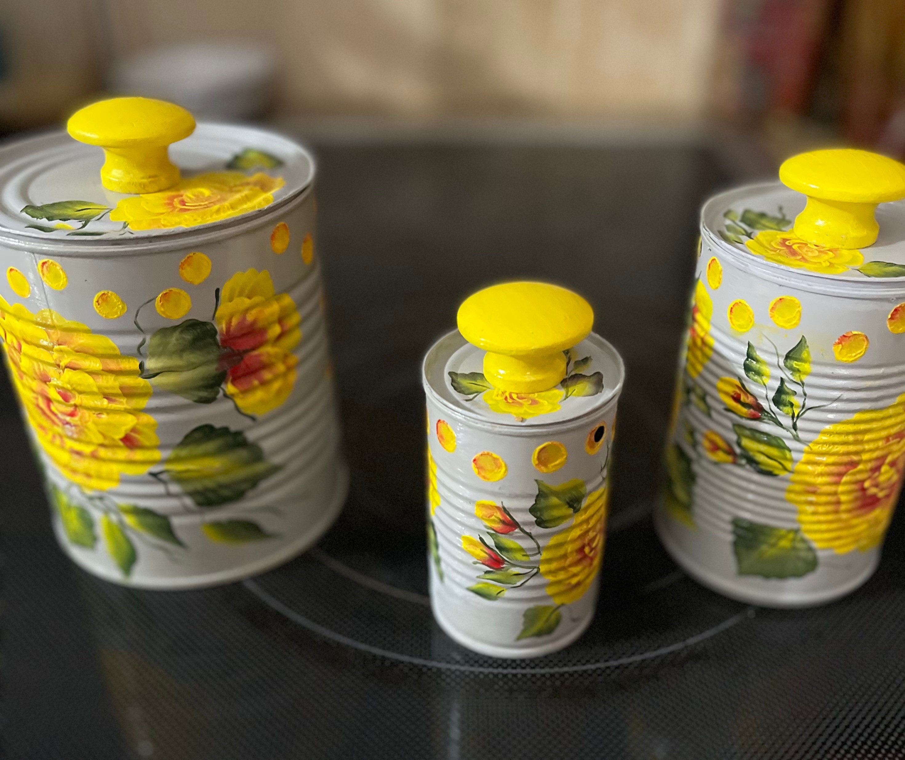 Tin Cans, Painted Tin Cans, Flower Painted Cans, Recycled Tin Cans ...