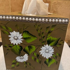 Tissue Box Cover, Painted Wood Tissue Box, Wooden Tissue Cover, Pearls ...