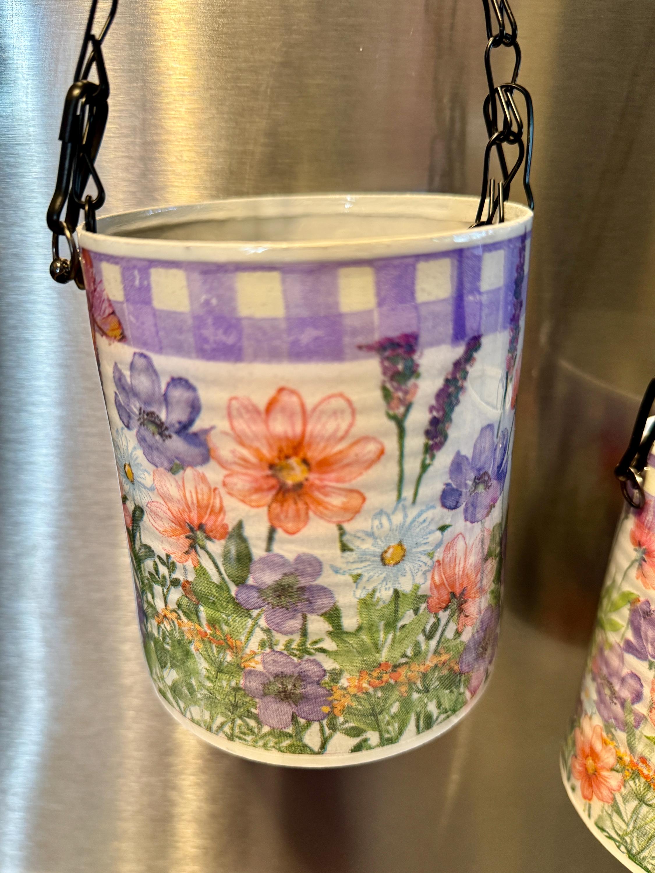 Tin Cans, Decopaged Tin Cans, Napkin Deco Tin Cans, Recycled Tin Cans ...