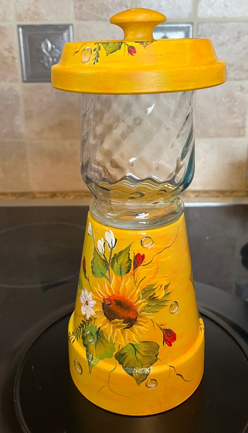 Clay Pot Candy Jar, Hand Painted Candy Jar, Painted Candy Jar, Glass ...