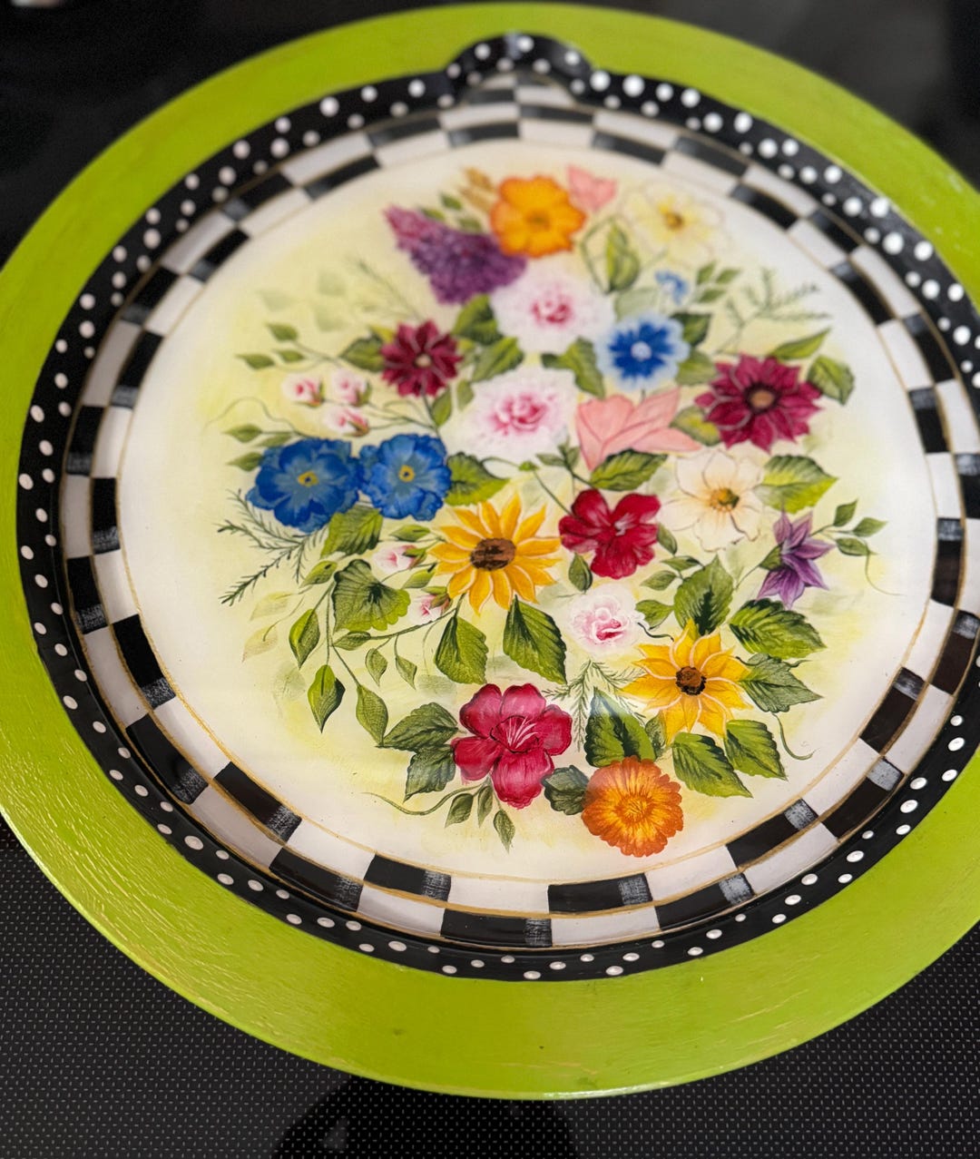 Lazy Susan, Hand Painted Lazy Susan, Checked Turntable, Painted ...