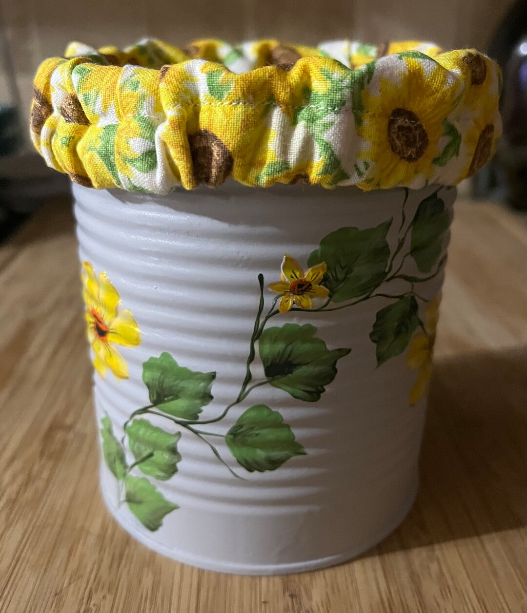 Sunflower Painted Can, Recycled Can, Recycled Tin Can, Hand Painted Can ...