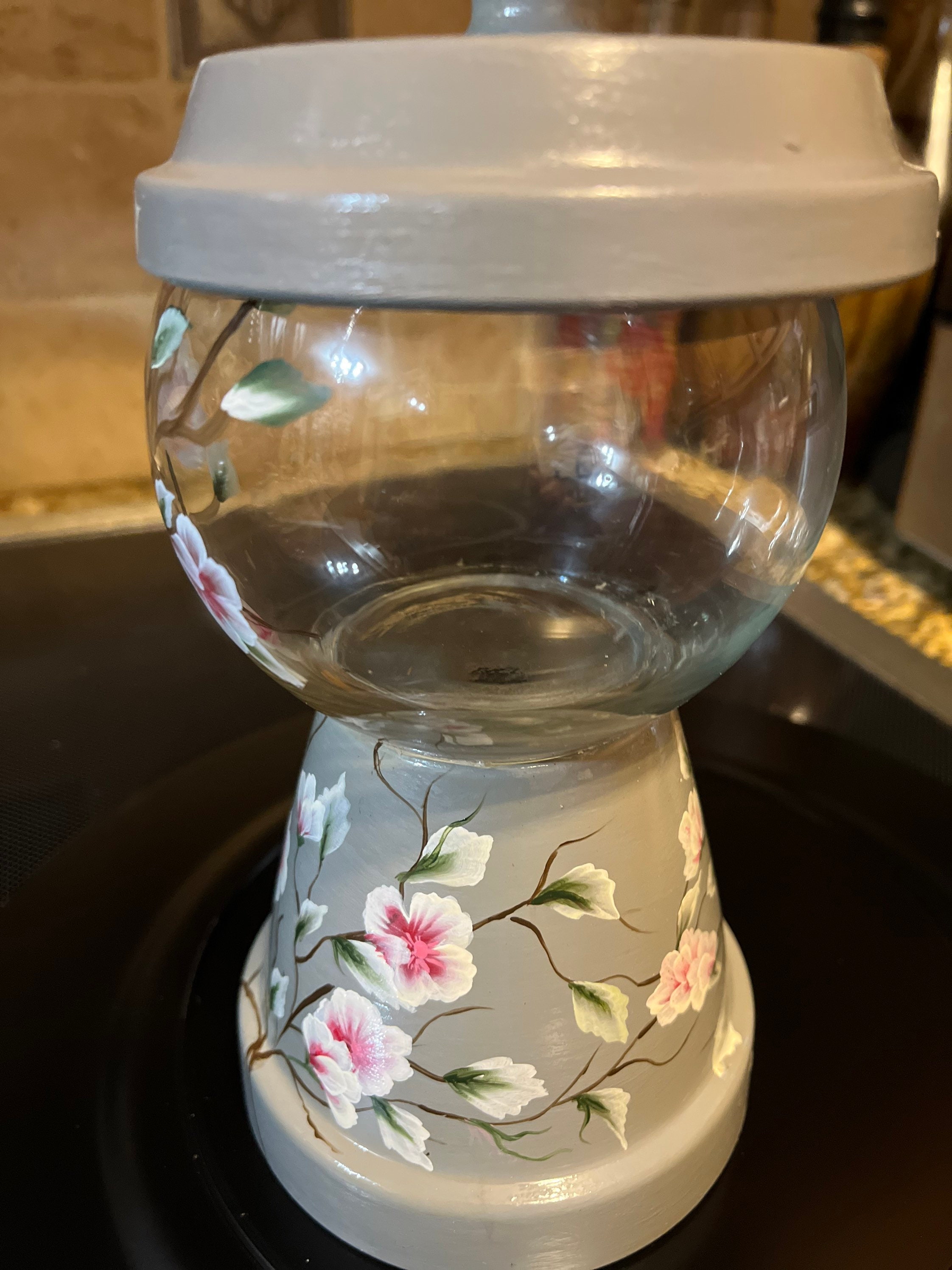 Clay Pot Candy Jar, Hand Painted Candy Jar, Painted Candy Jar, Glass ...