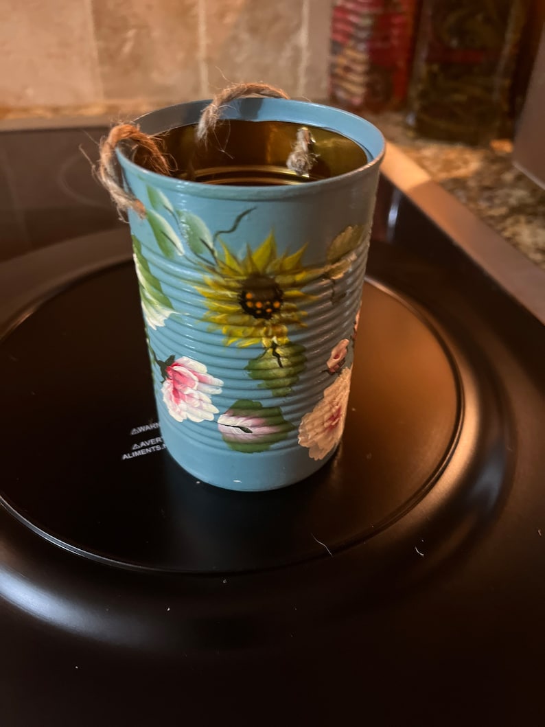 Hand Painted Tin Can Set, Recycled Floral Bumblebee Decor - Etsy