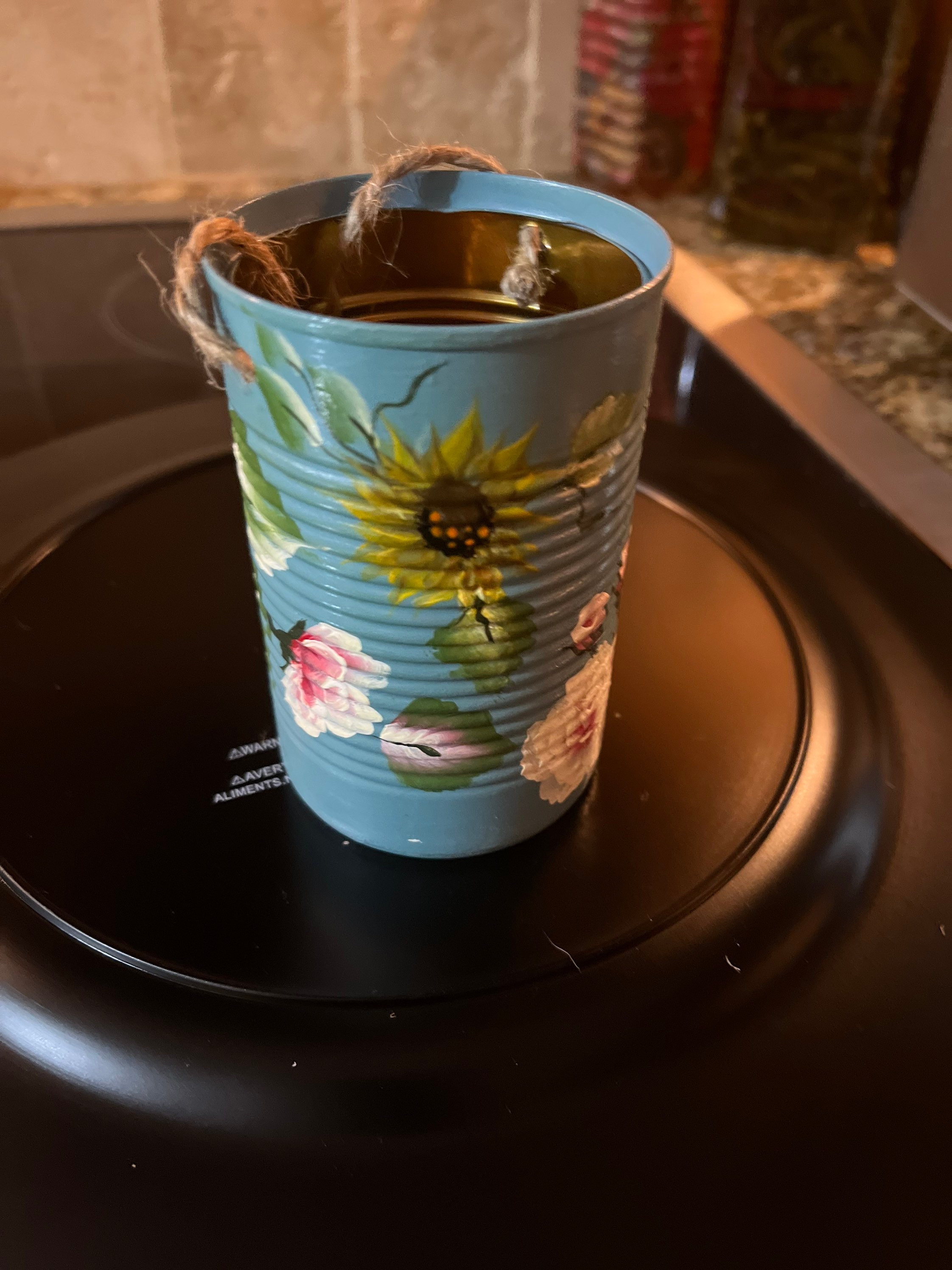 Hand Painted Tin Can Set, Recycled Floral Bumblebee Decor - Etsy