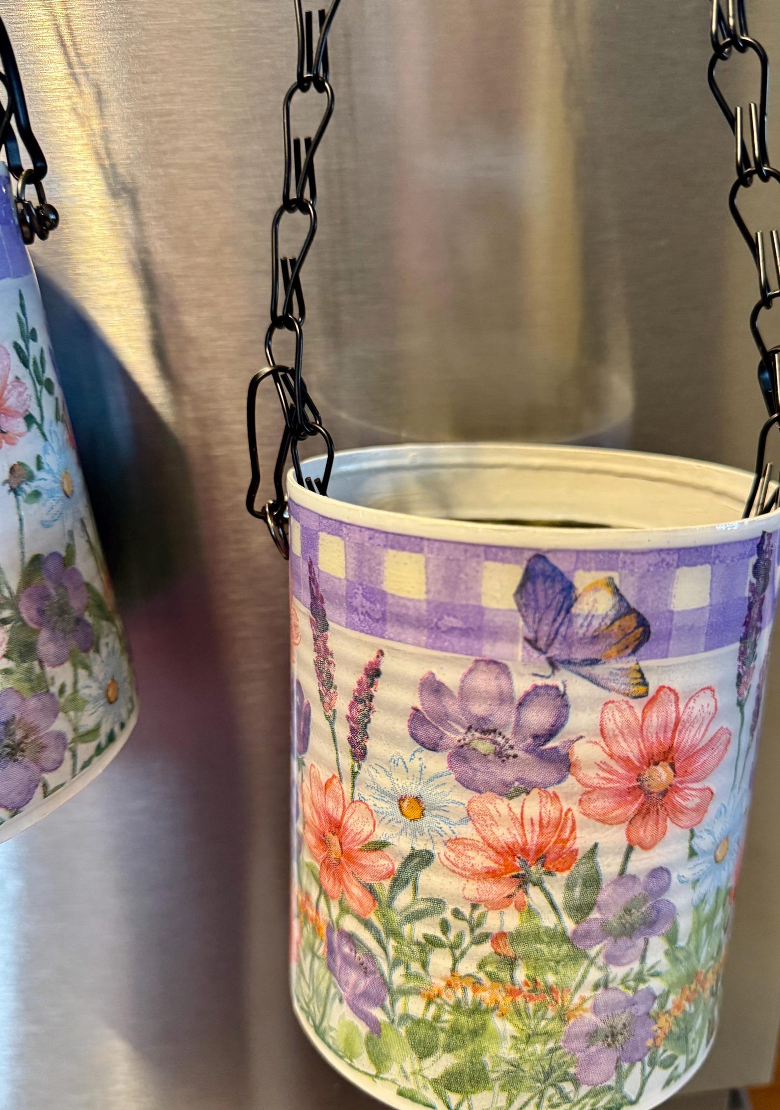 Tin Cans, Decopaged Tin Cans, Napkin Deco Tin Cans, Recycled Tin Cans ...