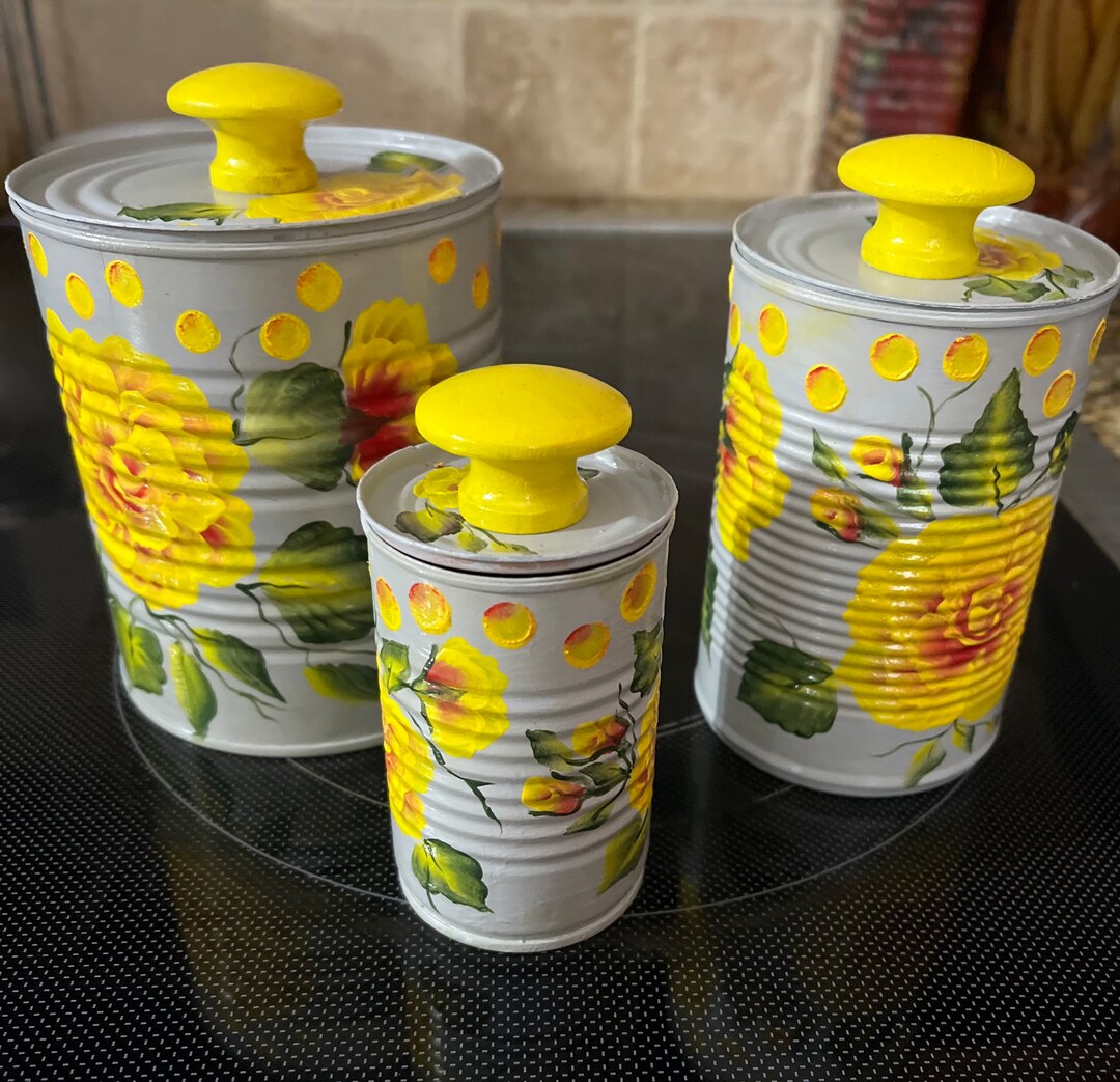 Tin Cans, Painted Tin Cans, Flower Painted Cans, Recycled Tin Cans ...