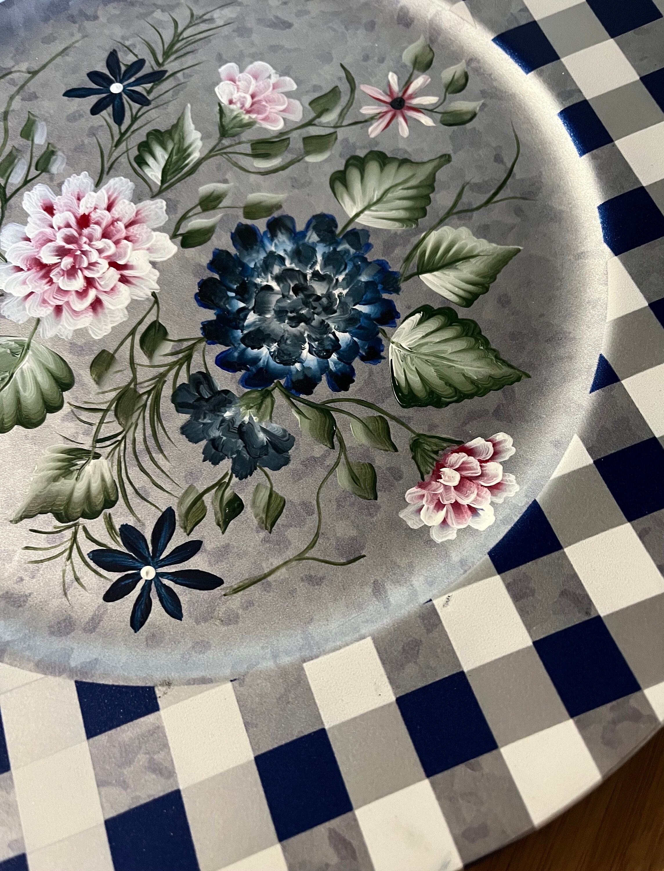 Hand Painted Marigold Charger Plate, Blue Checkered Decor (13 Inch) - Etsy