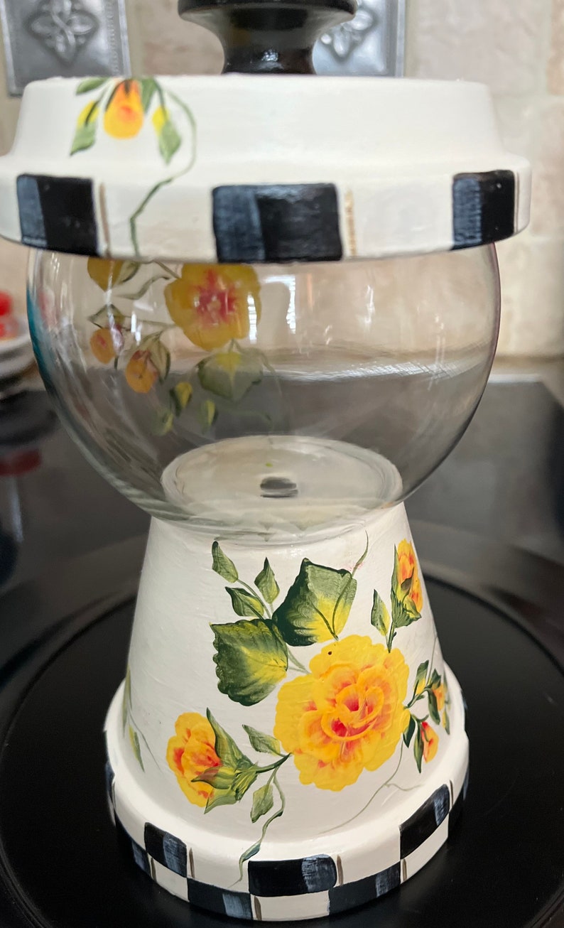 Clay Pot Candy Jar, Hand Painted Candy Jar, Painted Candy Jar, Glass ...