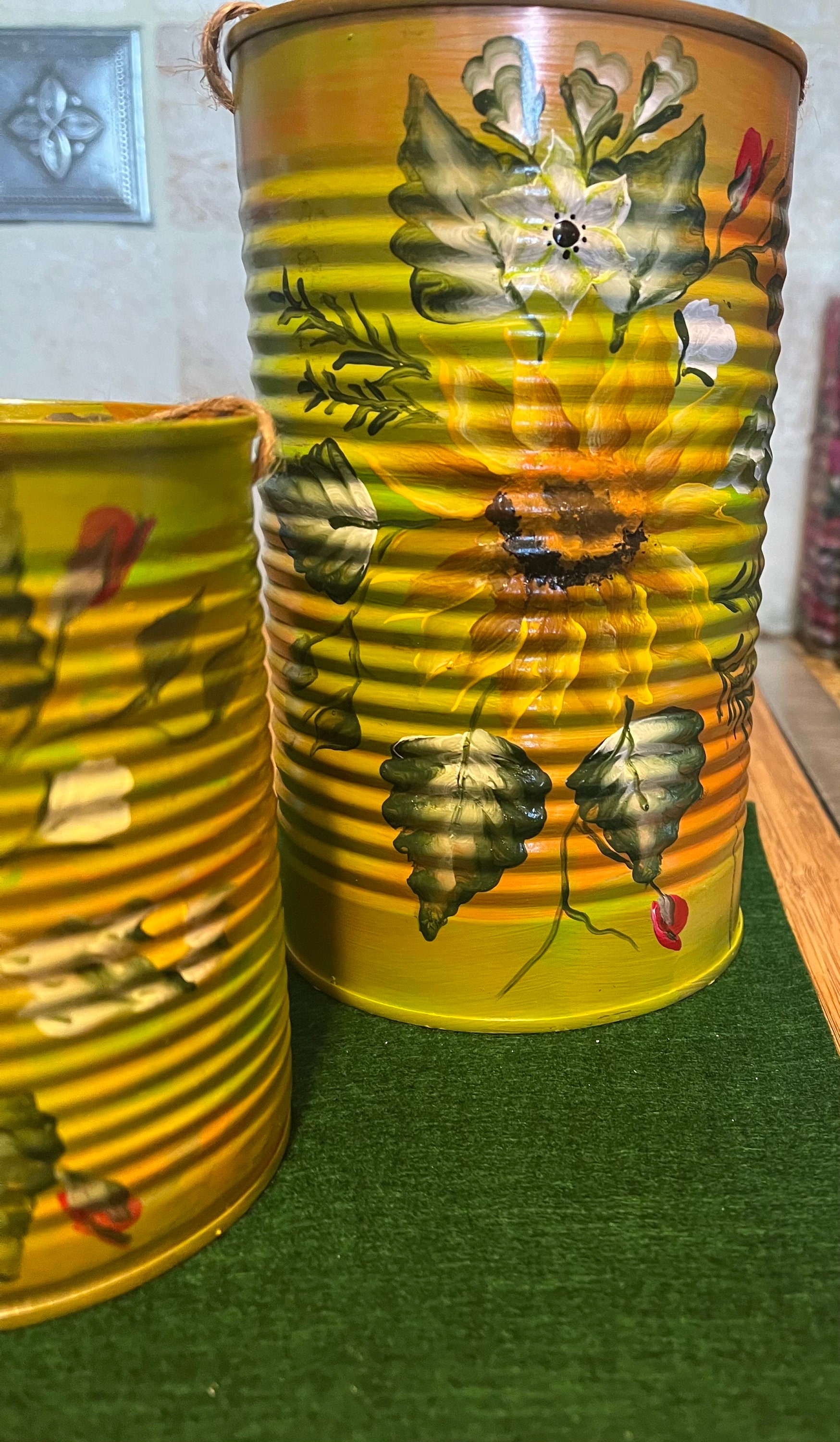 Tin Cans, Painted Tin Cans, Flower Painted Tin Cans, Recycled Tin Cans ...