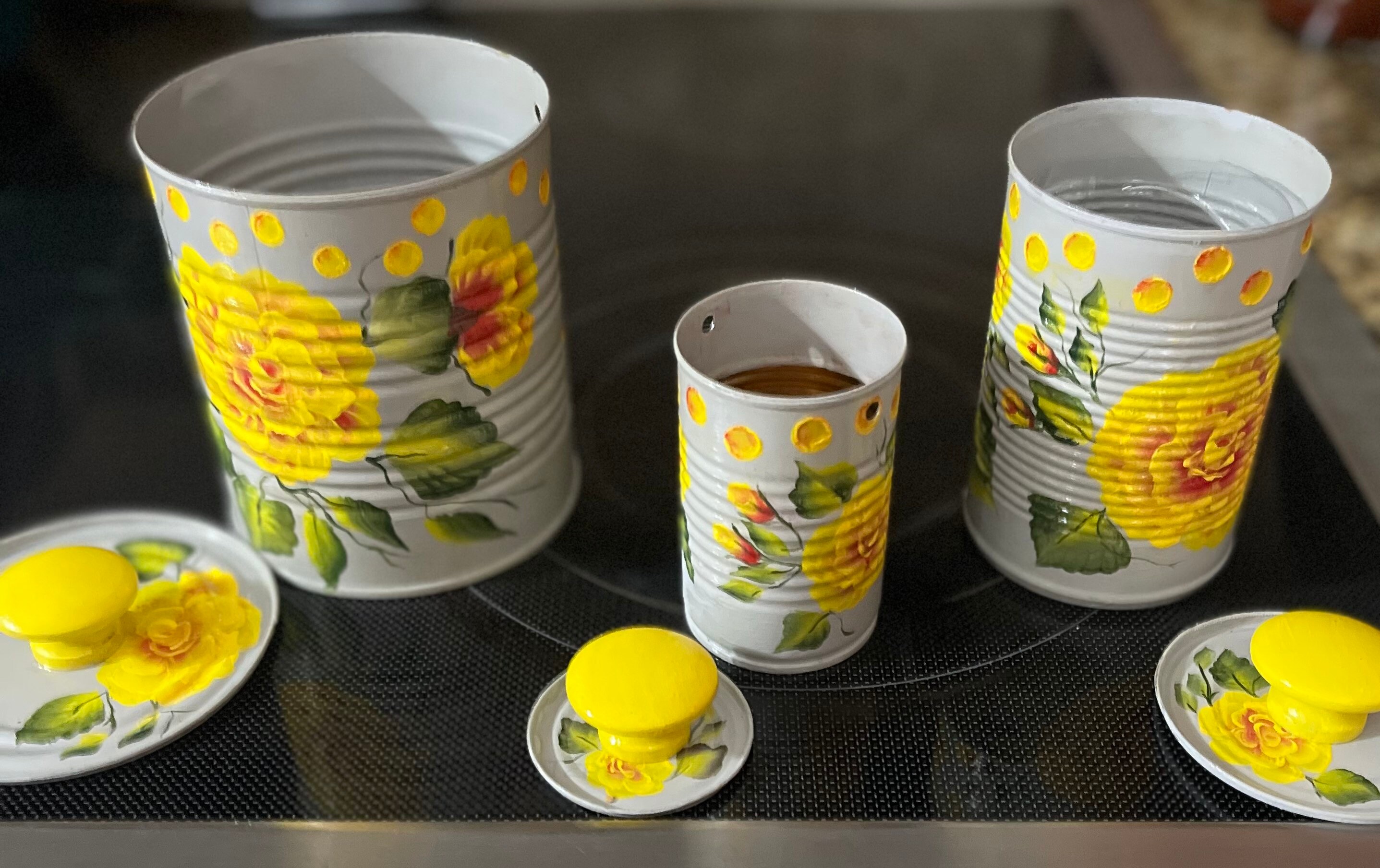 Tin Cans, Painted Tin Cans, Flower Painted Cans, Recycled Tin Cans ...