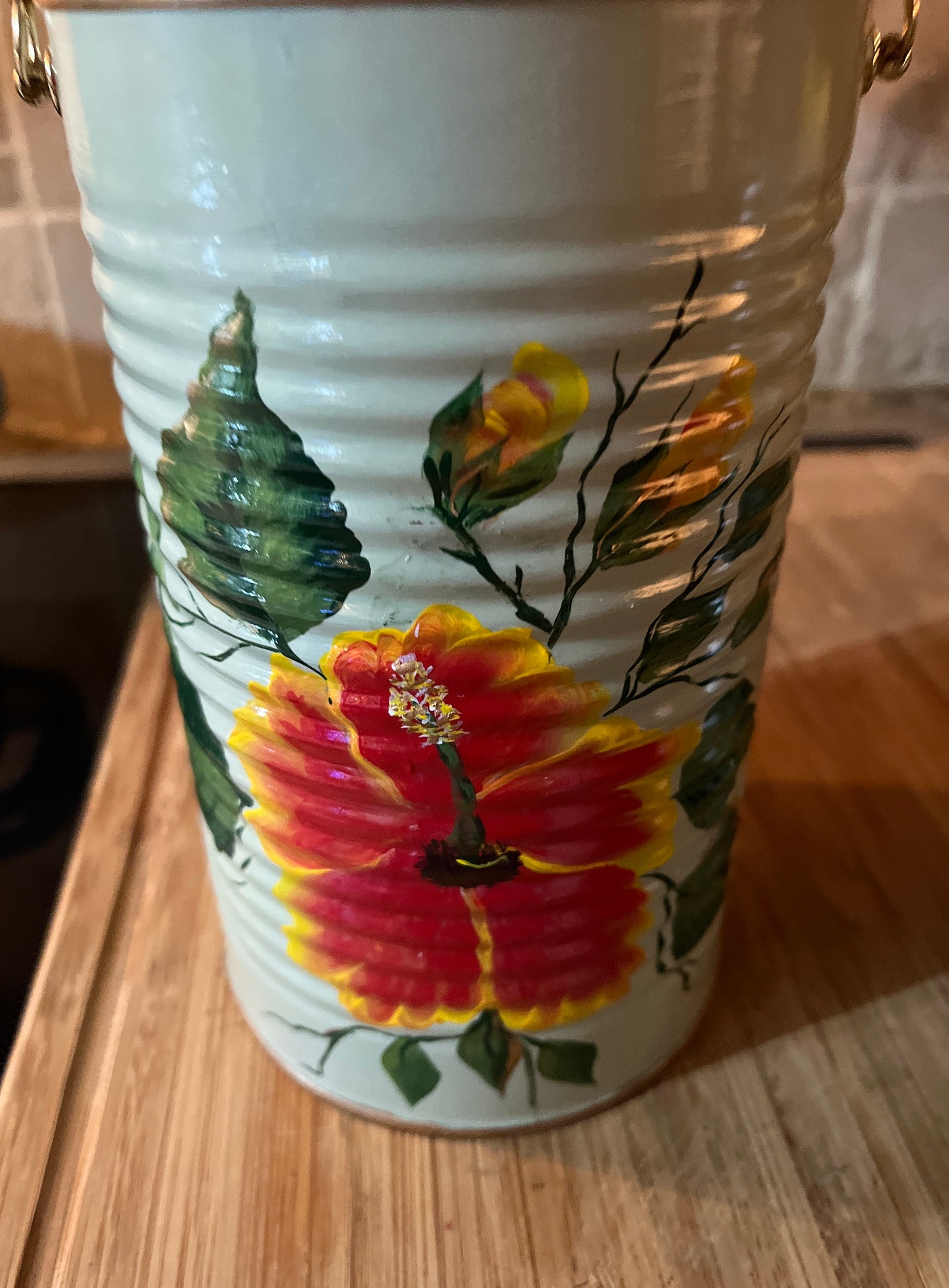 Tin Cans, Celery Colored Tin Cans,painted Tin Cans, Flower Painted Tin ...