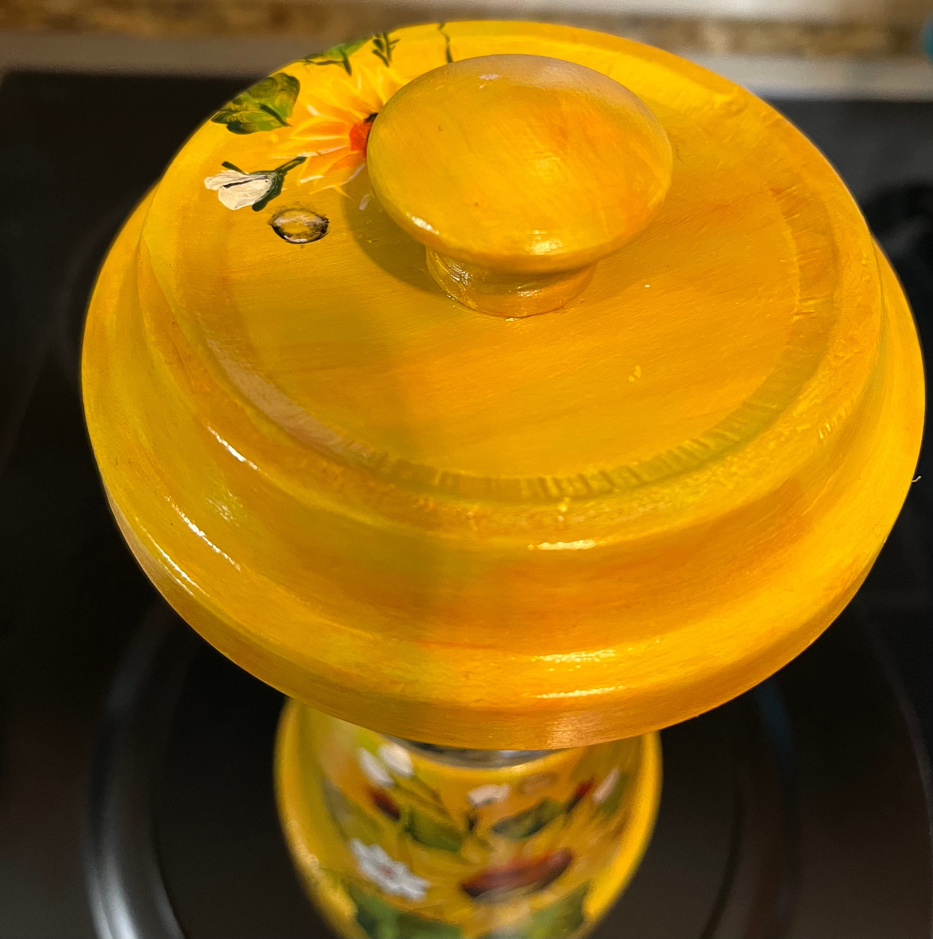 Hand Painted Sunflower Candy Jar, Clay Pot, Glass Globe - Etsy