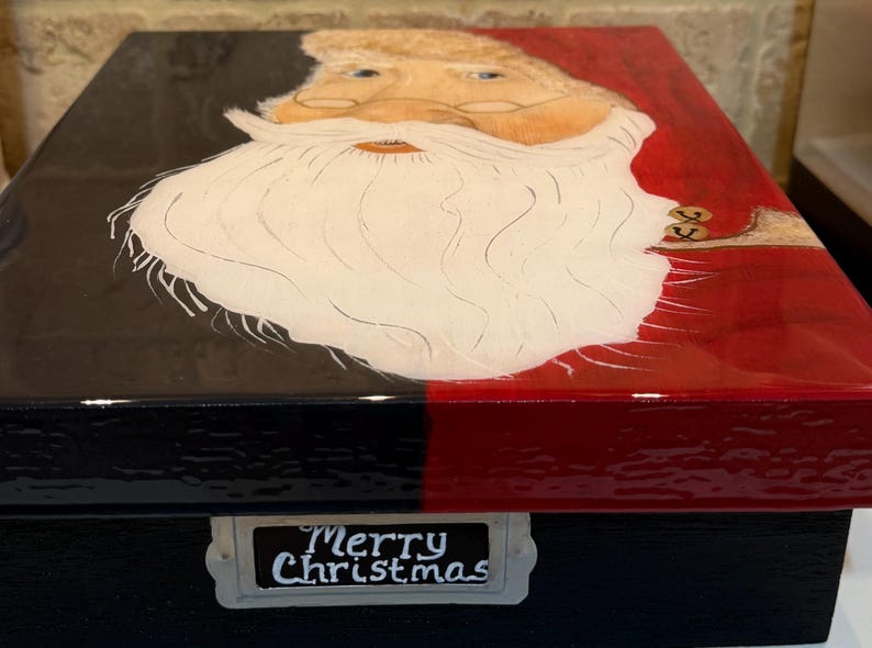 Hand Painted Santa Wooden Box, Christmas Holiday Decor (9x12x3.25) - Etsy