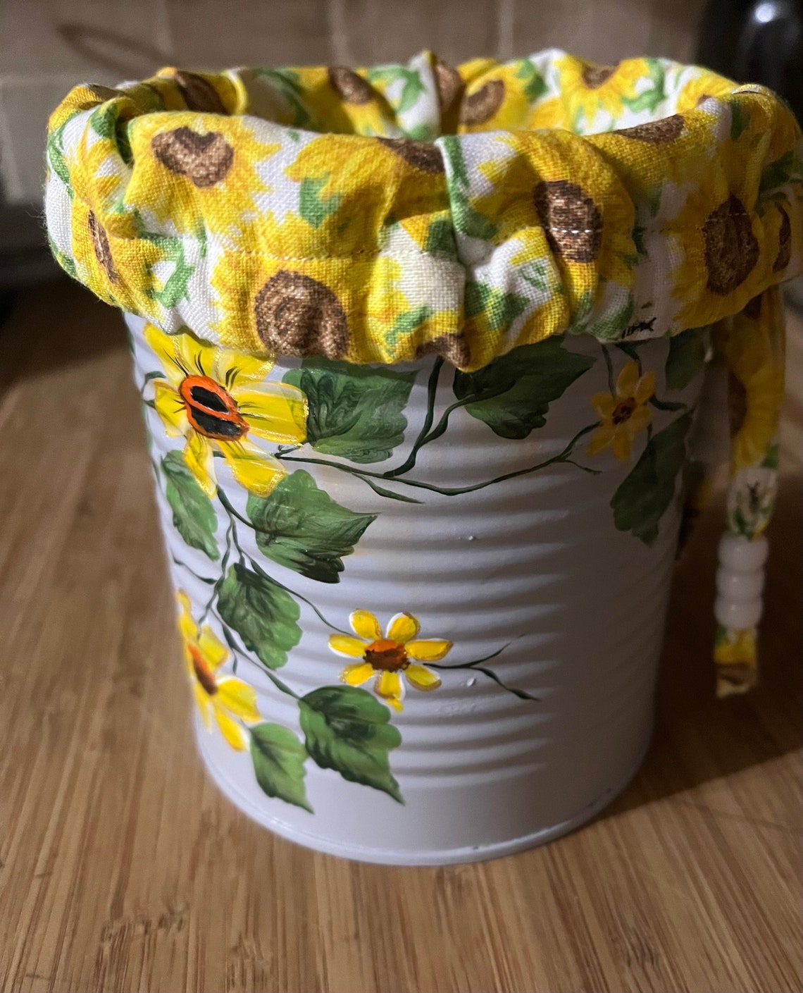 Sunflower Painted Can, Recycled Can, Recycled Tin Can, Hand Painted Can ...