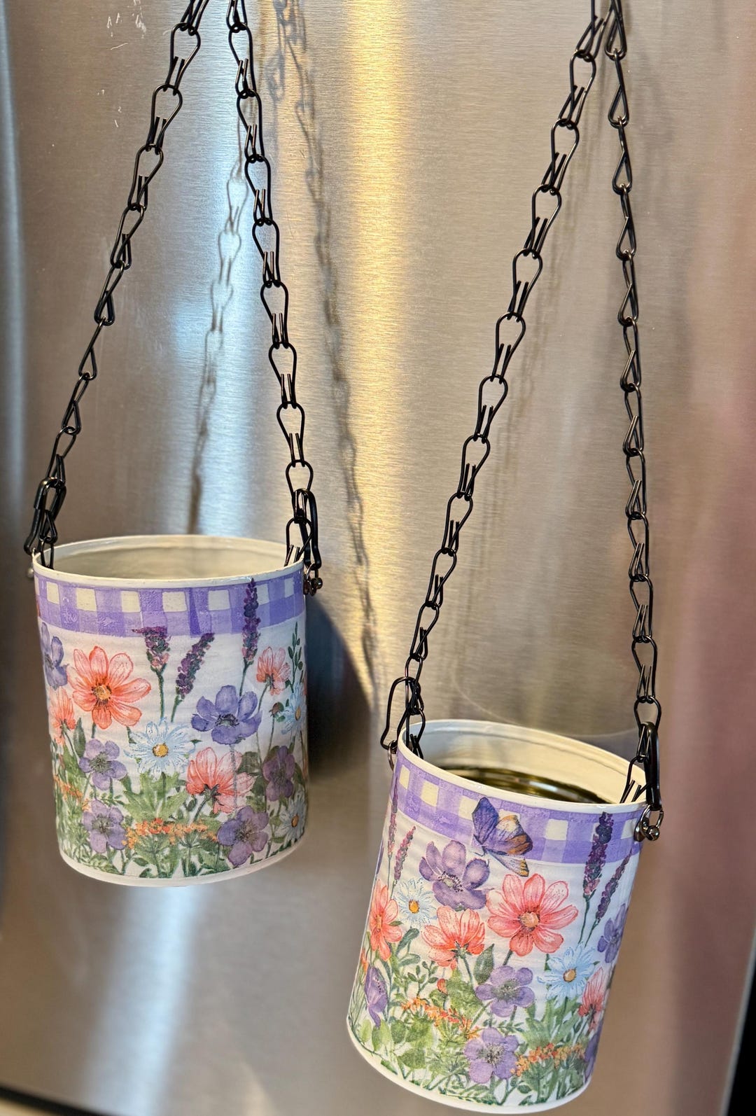 Tin Cans, Decopaged Tin Cans, Napkin Deco Tin Cans, Recycled Tin Cans ...