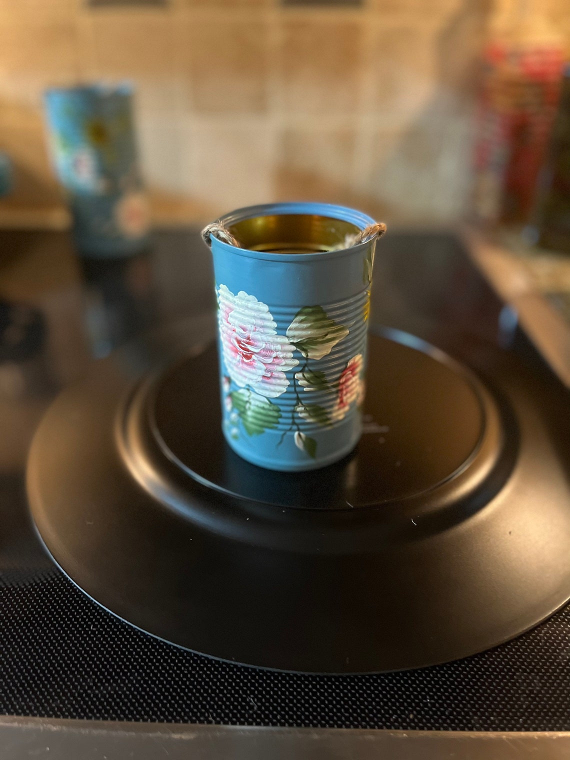 Hand Painted Tin Can Set, Recycled Floral Bumblebee Decor - Etsy